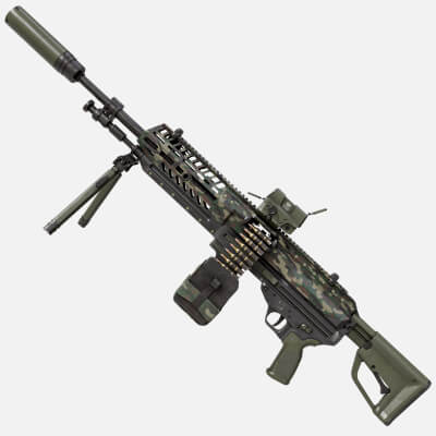 Machine Gun 14 Military Green All PBR Unity UE - 3D Model by Eight Vertex