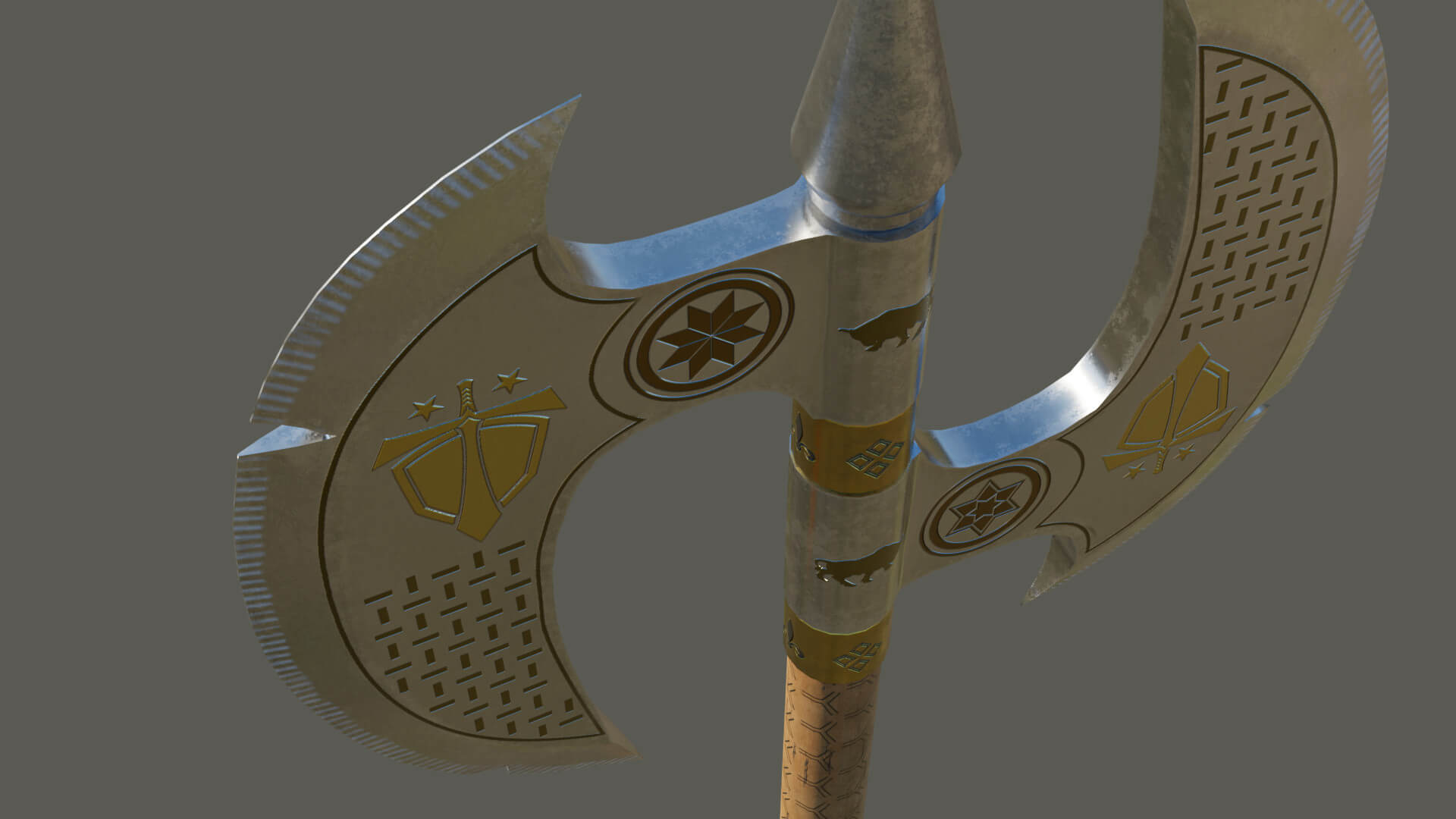 Medieval Battle Axe 01 Gold All PBR Unity UE Textures - 3D Model by ...