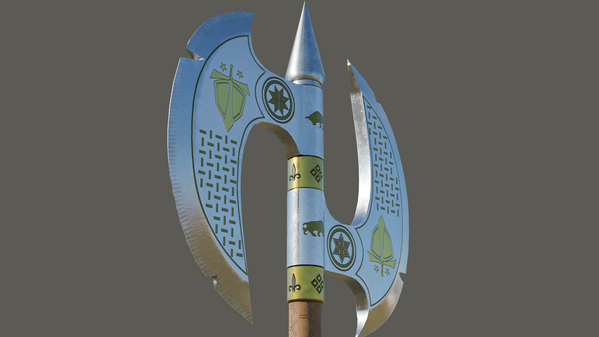 Medieval Battle Axe 01 Gold All PBR Unity UE Textures - 3D Model by ...