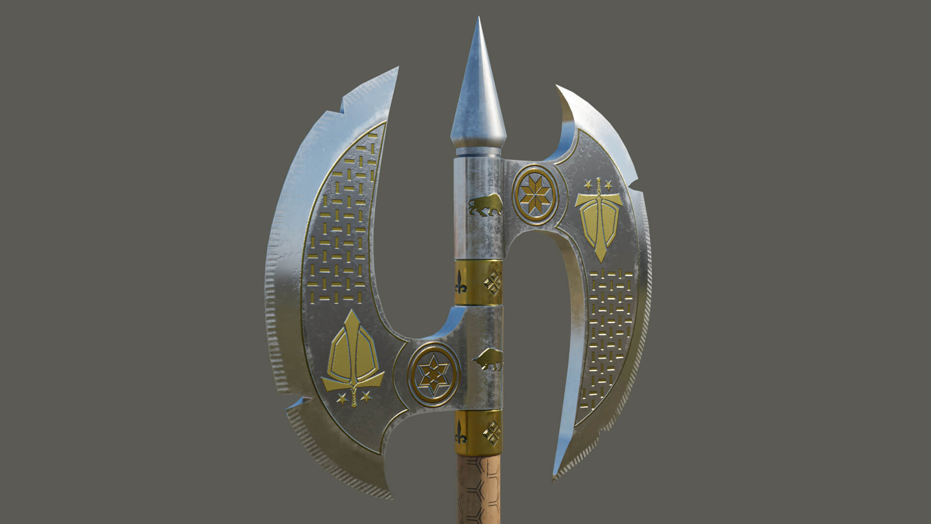 Medieval Battle Axe 01 Gold All PBR Unity UE Textures - 3D Model by ...