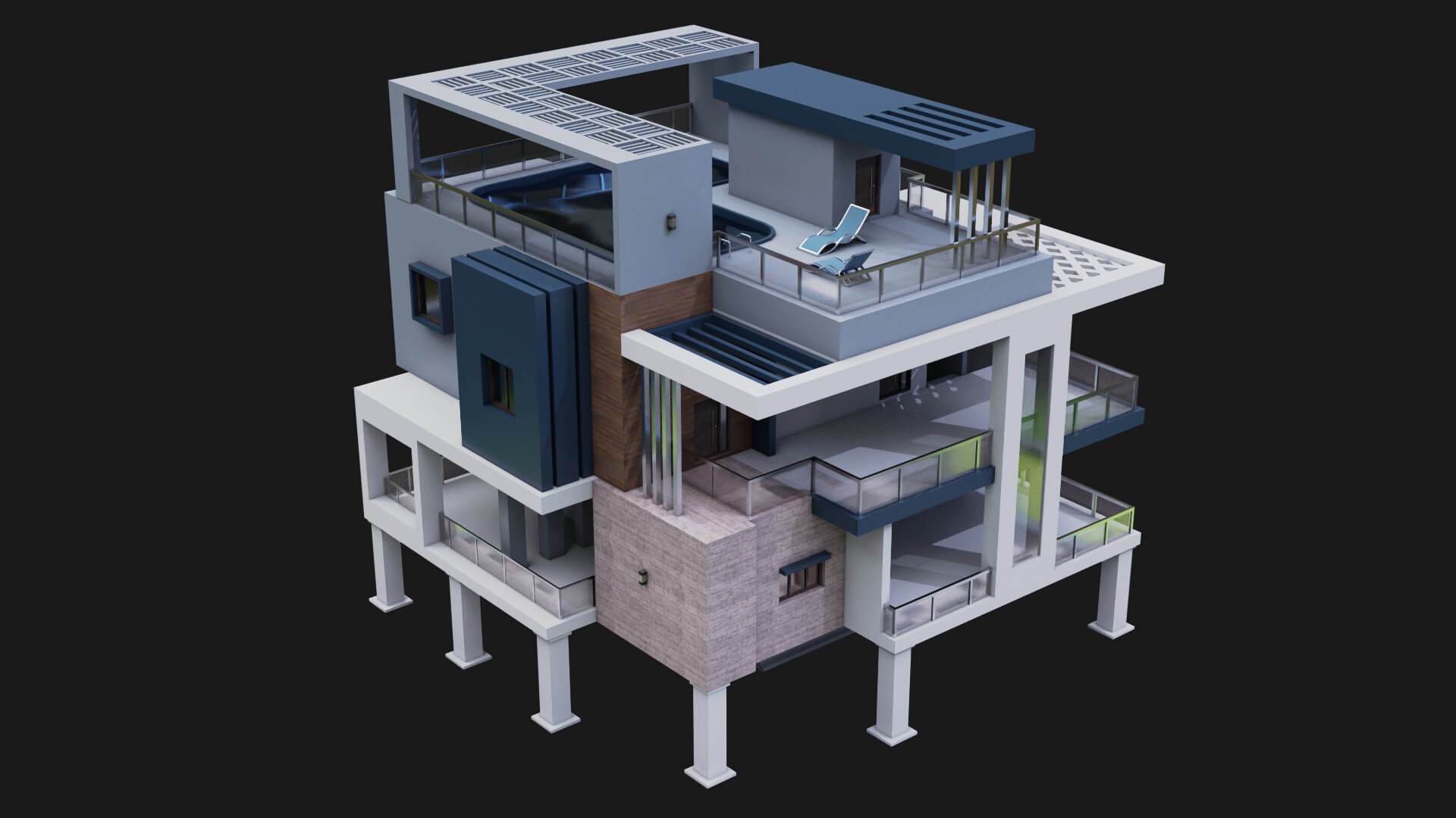 Modern House 02 All PBR Unity UE Textures Included Low Poly - 3D Model ...
