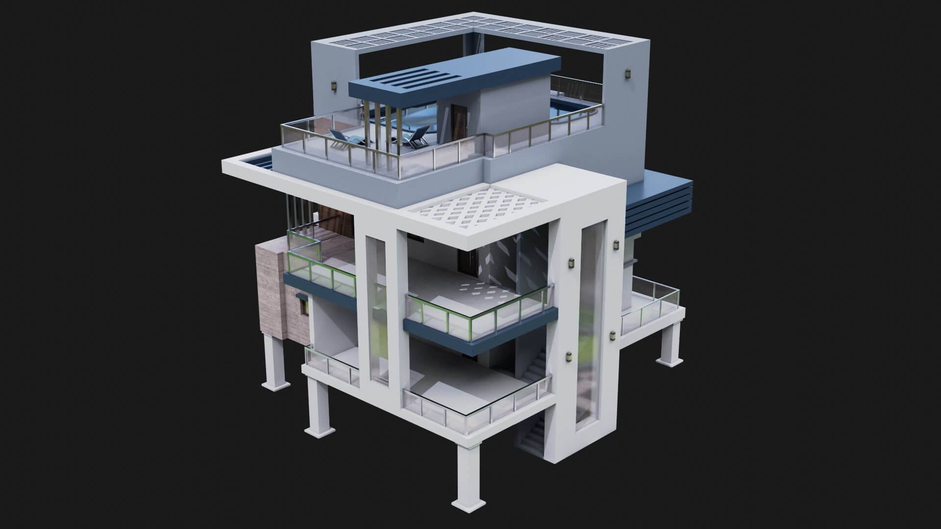 Modern House 02 All PBR Unity UE Textures Included Low Poly - 3D Model ...