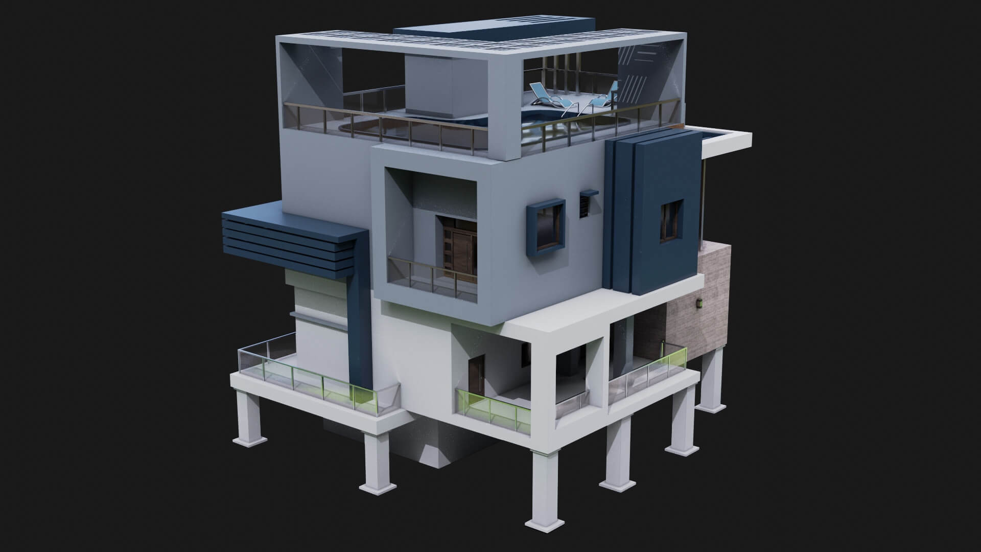 Modern House 02 All PBR Unity UE Textures Included Low Poly - 3D Model ...