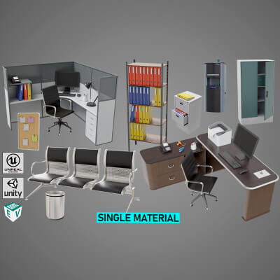 Office Props Collection Single Mat All PBR Unity UE Textures - 3D Model ...