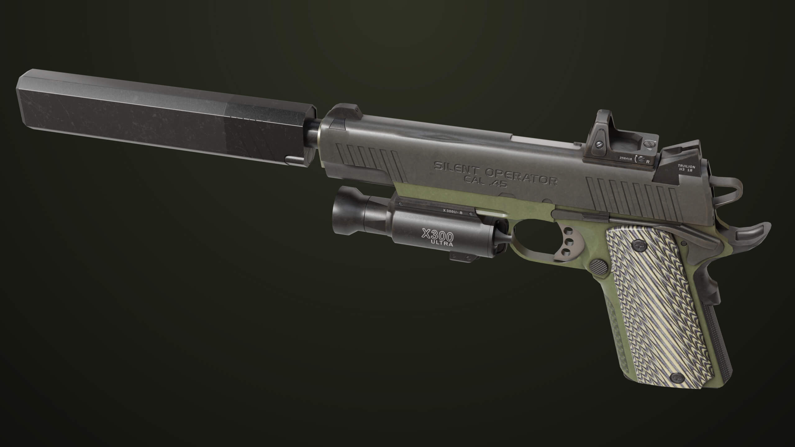 Pistol 07 Green Generic All PBR UE Textures - 3D Model by Eight Vertex