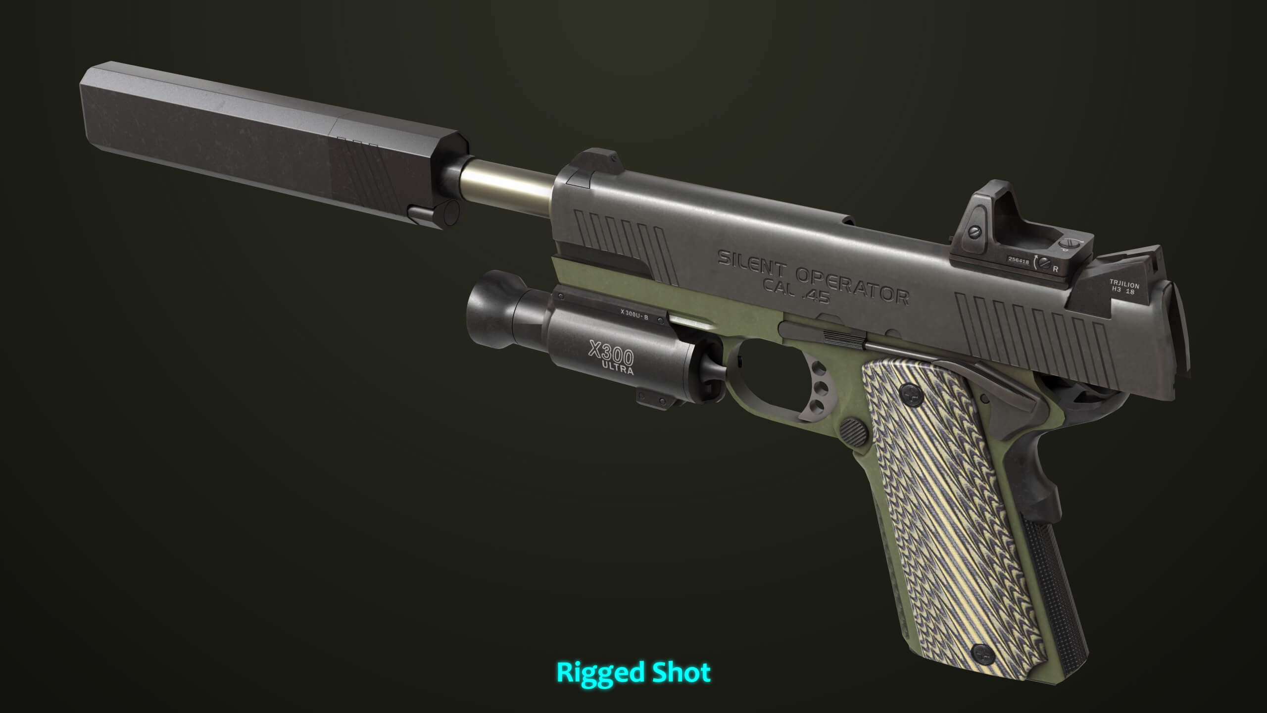 Pistol 07 Green Generic All PBR UE Textures - 3D Model by Eight Vertex