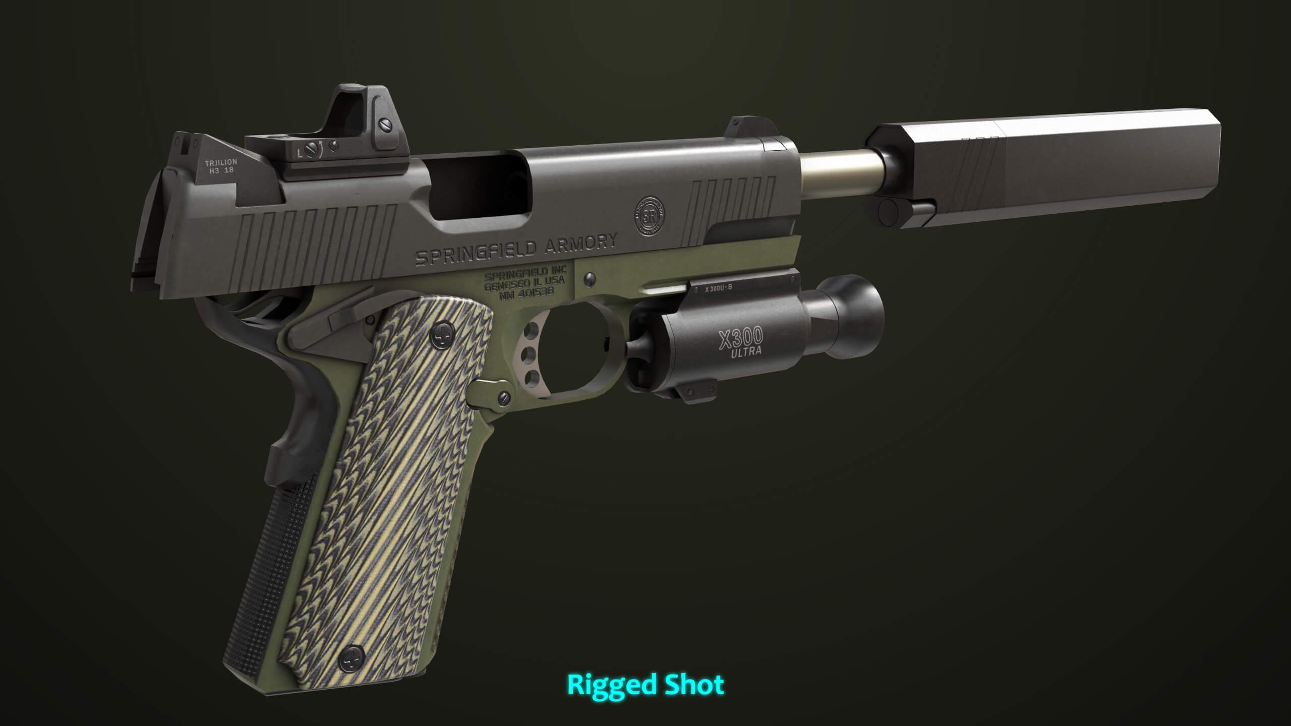 Pistol 07 Green Generic All PBR UE Textures - 3D Model by Eight Vertex