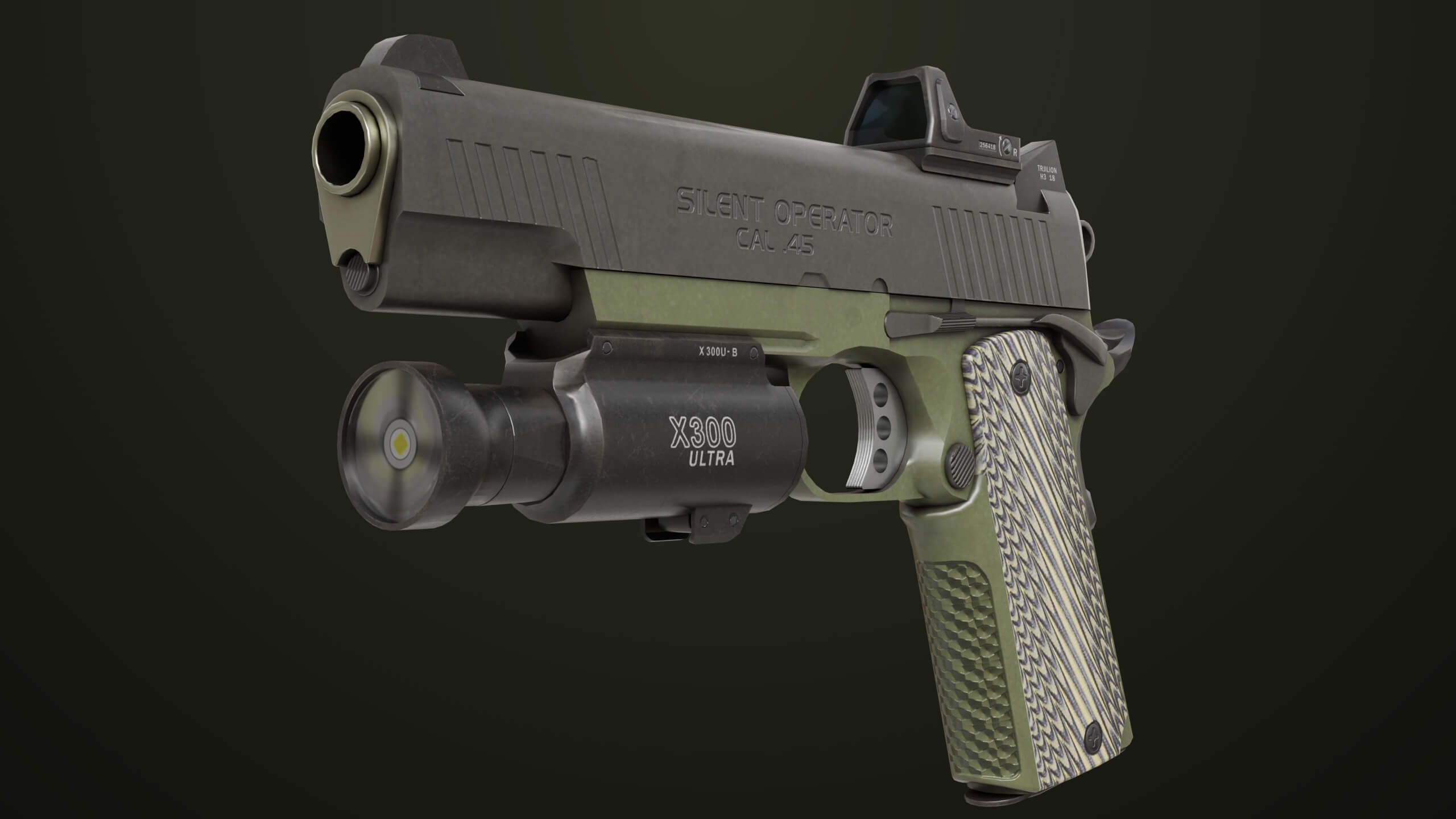 Pistol 07 Green Generic All PBR UE Textures - 3D Model by Eight Vertex