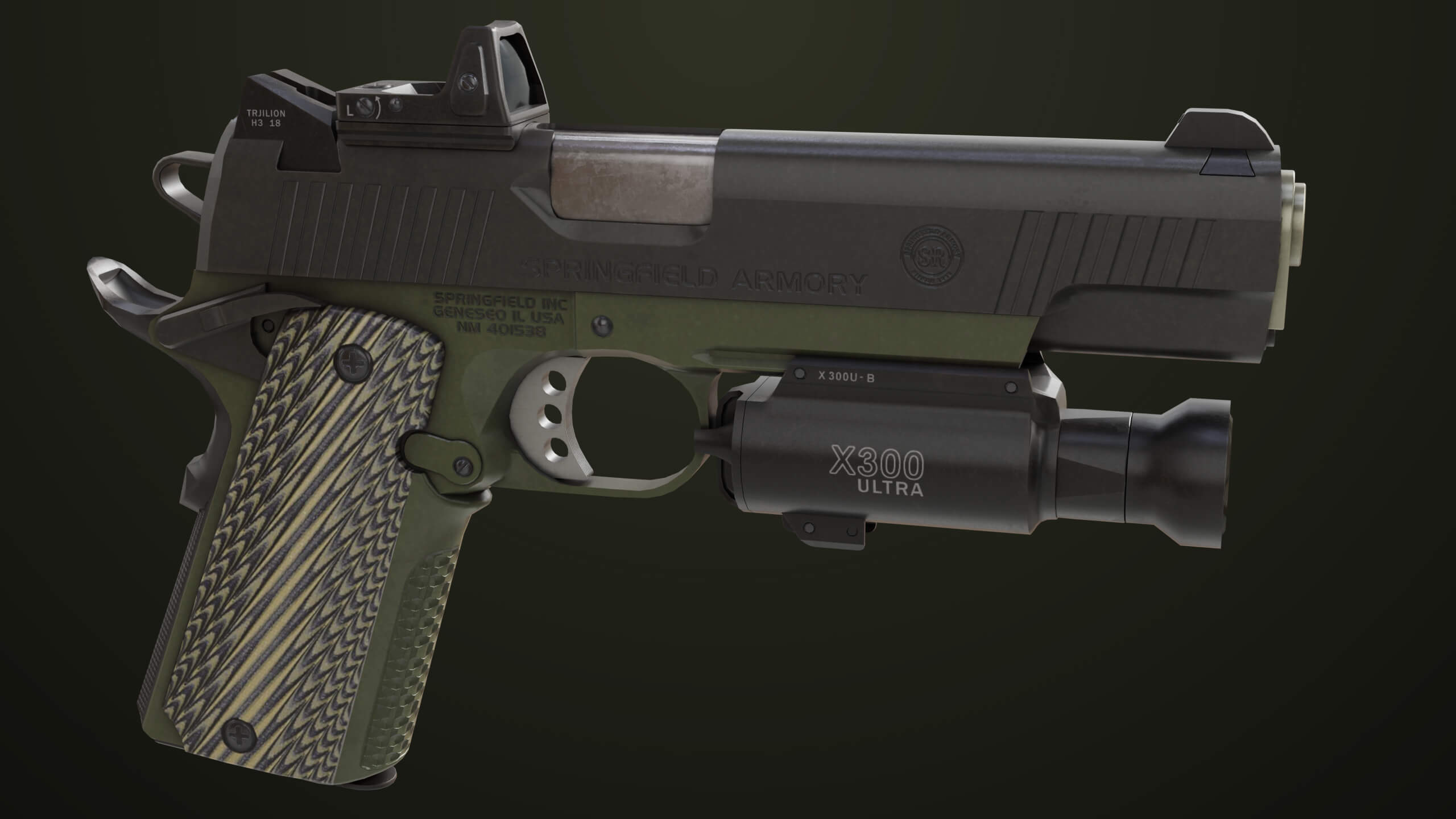 Pistol 07 Green Generic All PBR UE Textures - 3D Model by Eight Vertex