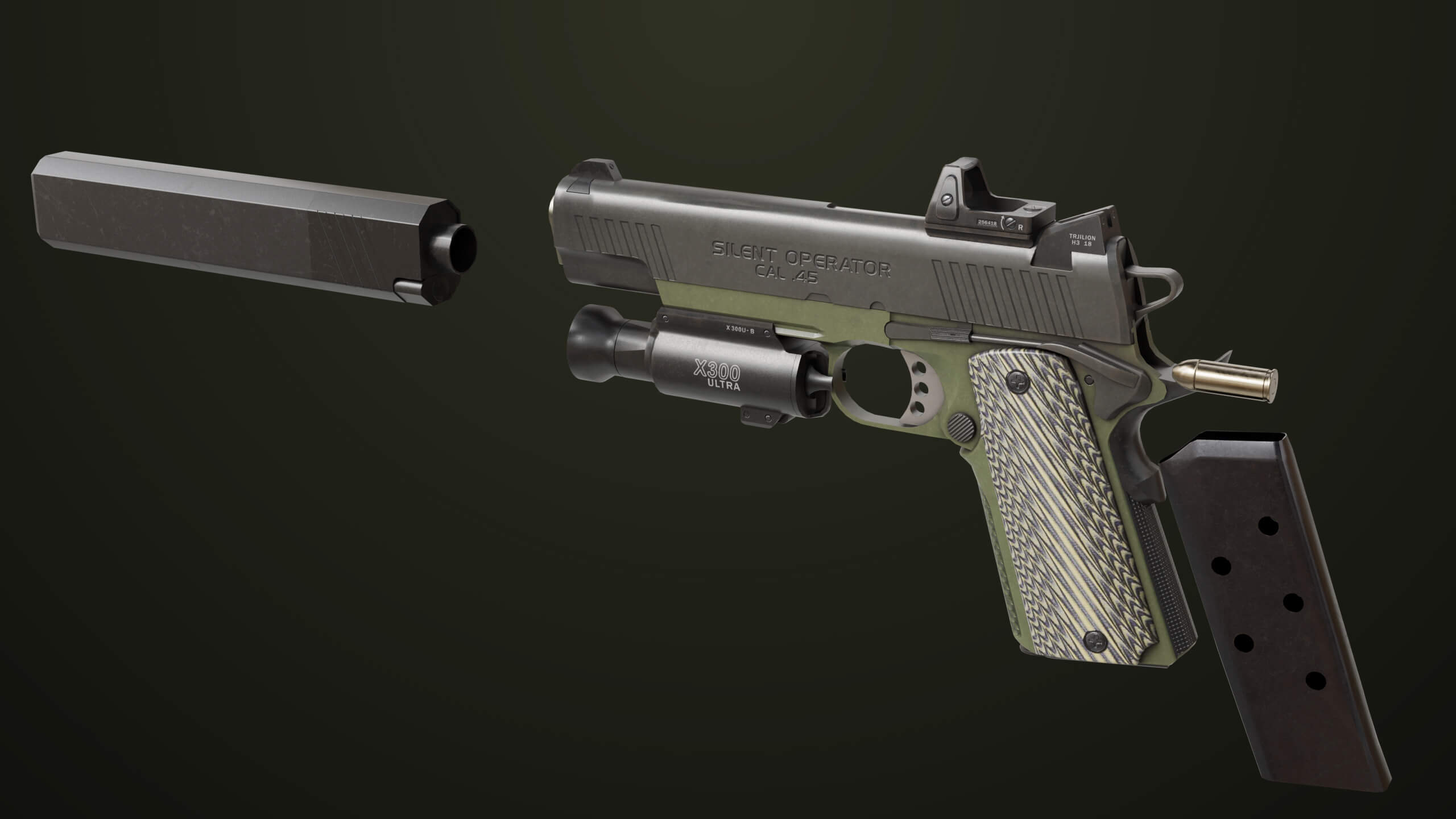 Pistol 07 Green Generic All PBR UE Textures - 3D Model by Eight Vertex