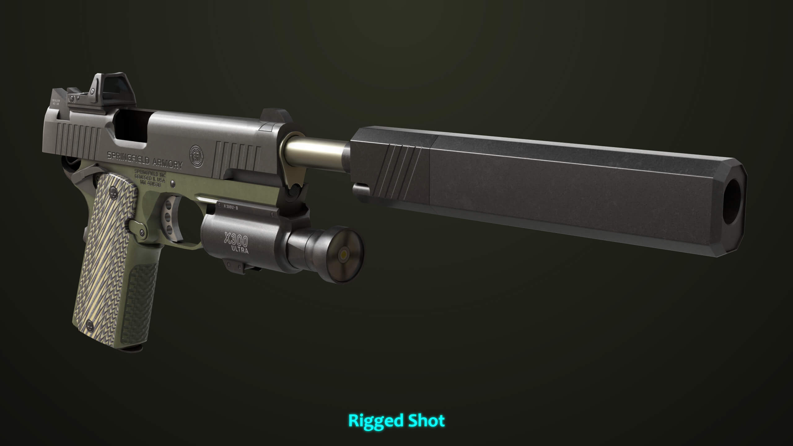 Pistol 07 Green Generic All PBR UE Textures - 3D Model by Eight Vertex