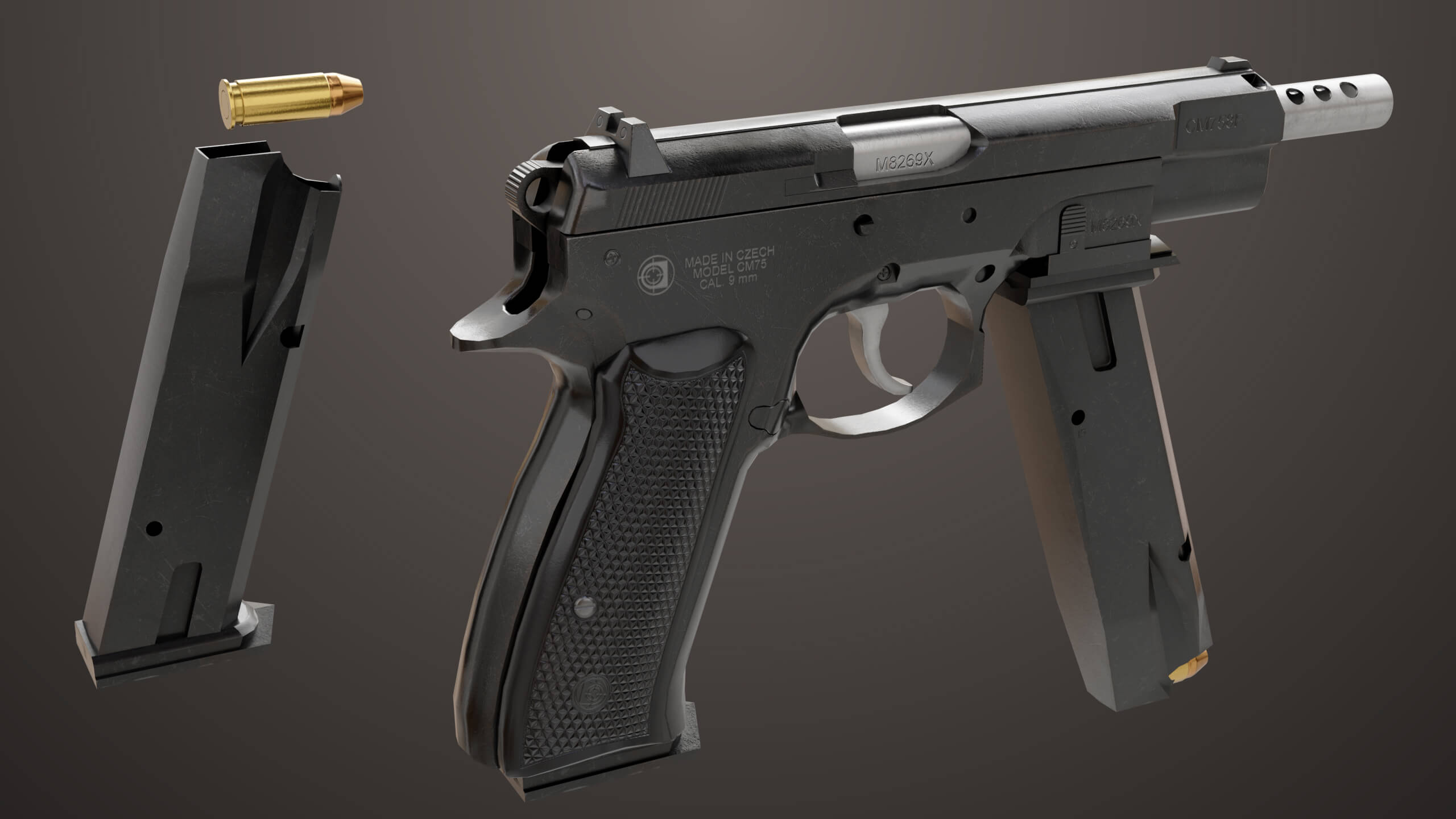 Pistol 09 Black Generic All PBR UE Textures - 3D Model by Eight Vertex