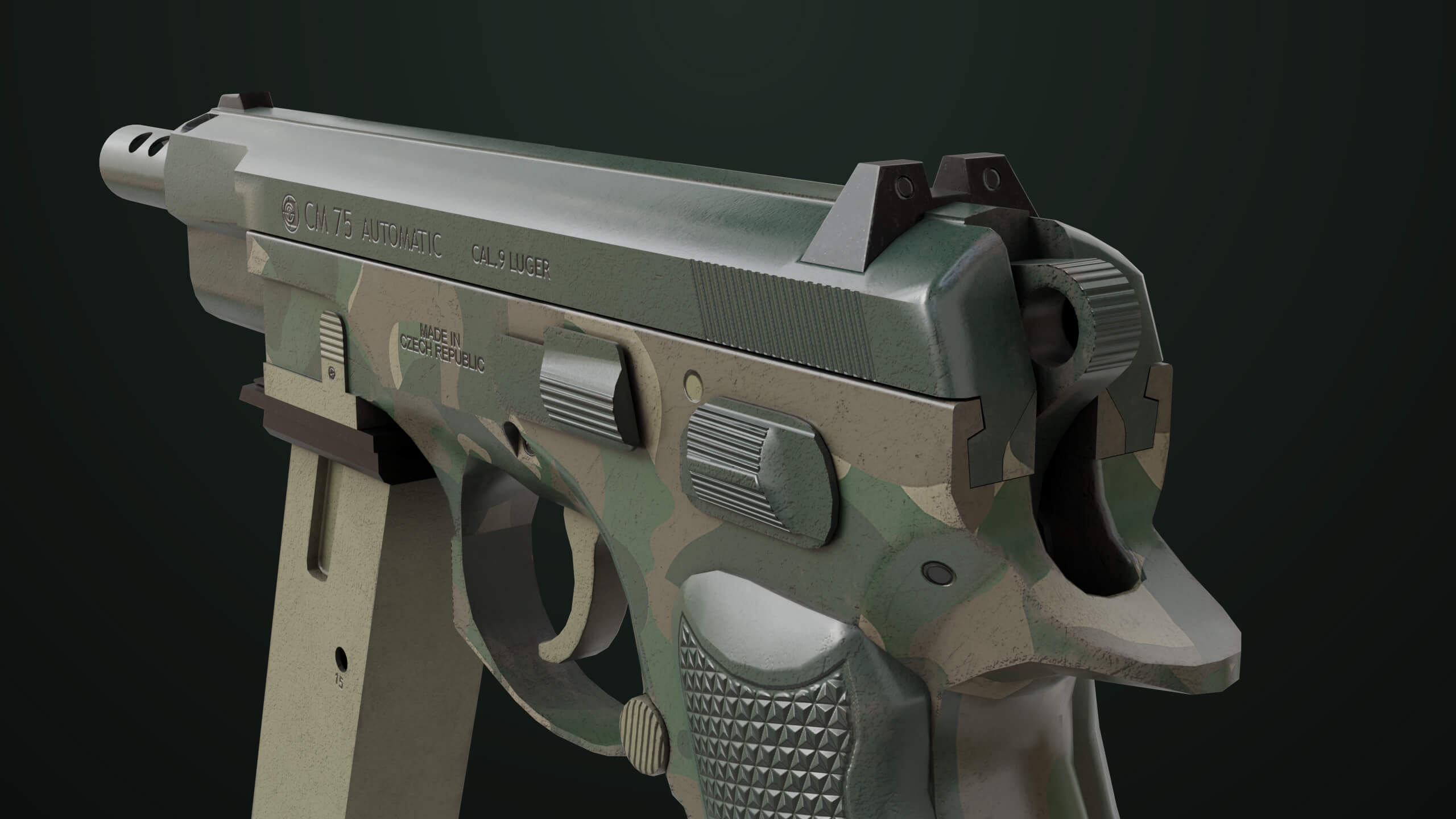 Pistol 09 Military Green Generic All PBR UE Textures - 3D Model by ...