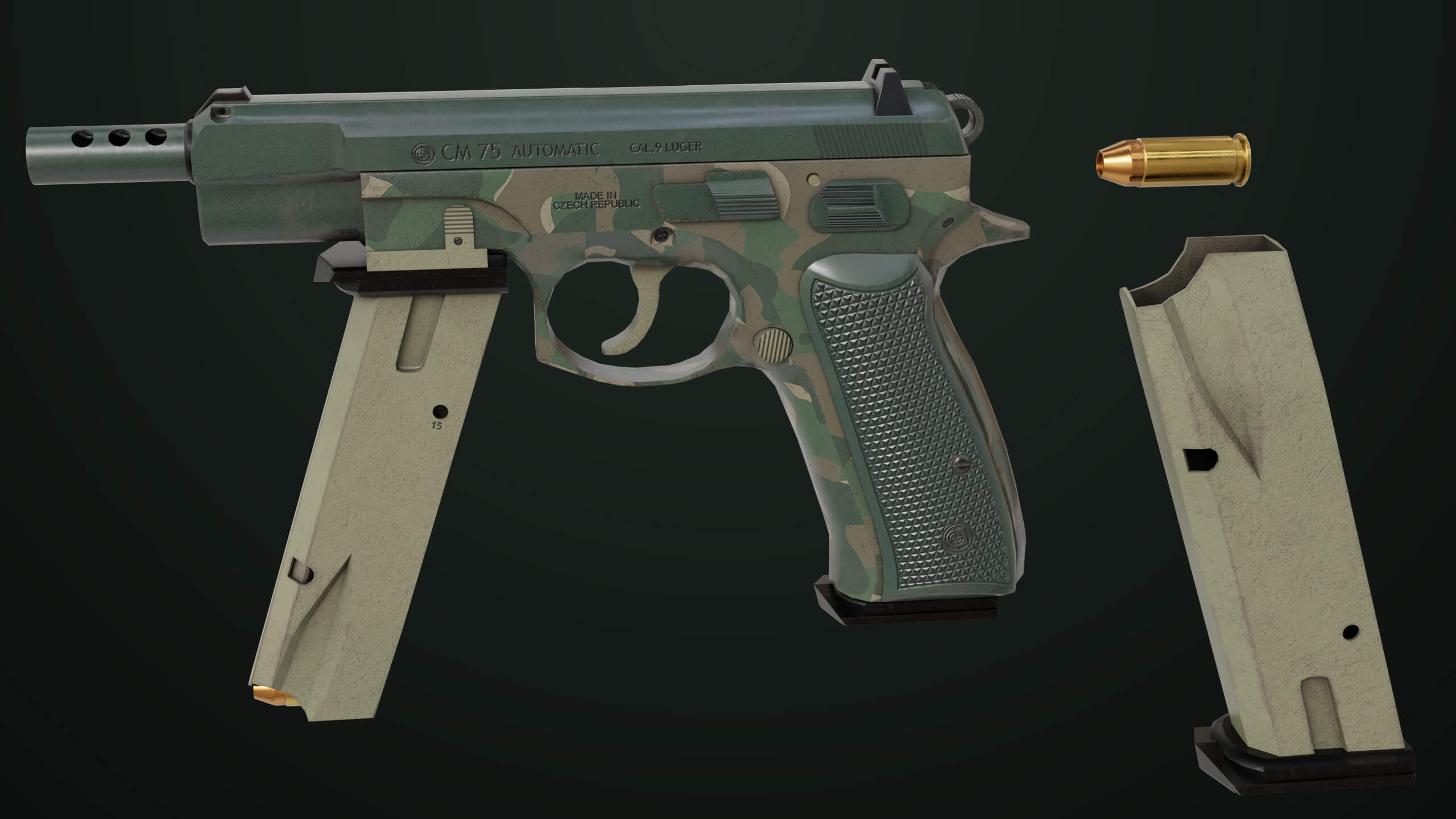 Pistol 09 Military Green Generic All PBR UE Textures - 3D Model by ...
