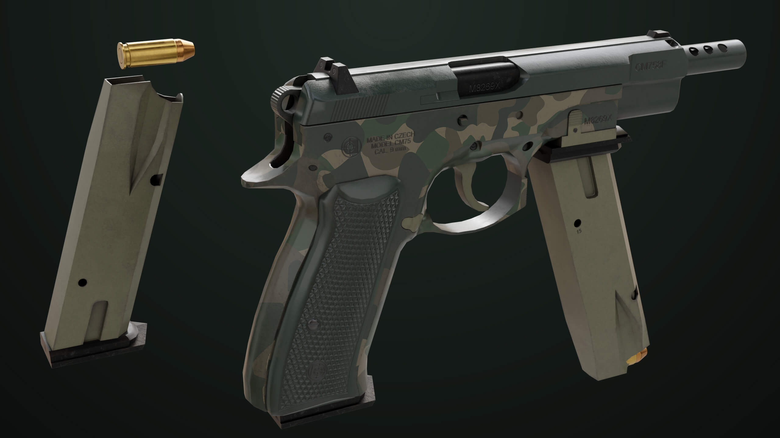 Pistol 09 Military Green Generic All PBR UE Textures - 3D Model by ...