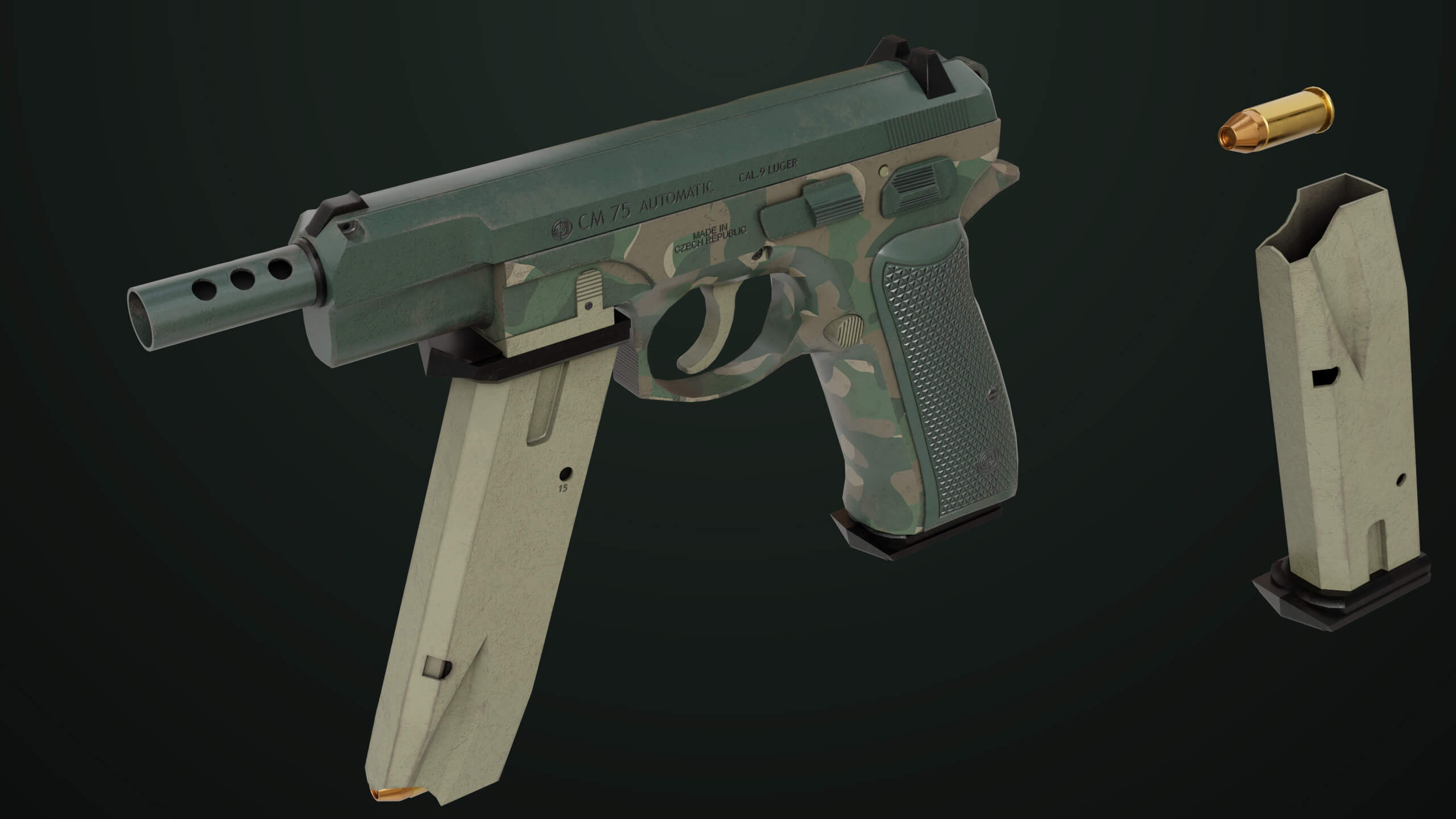 Pistol 09 Military Green Generic All PBR UE Textures - 3D Model by ...