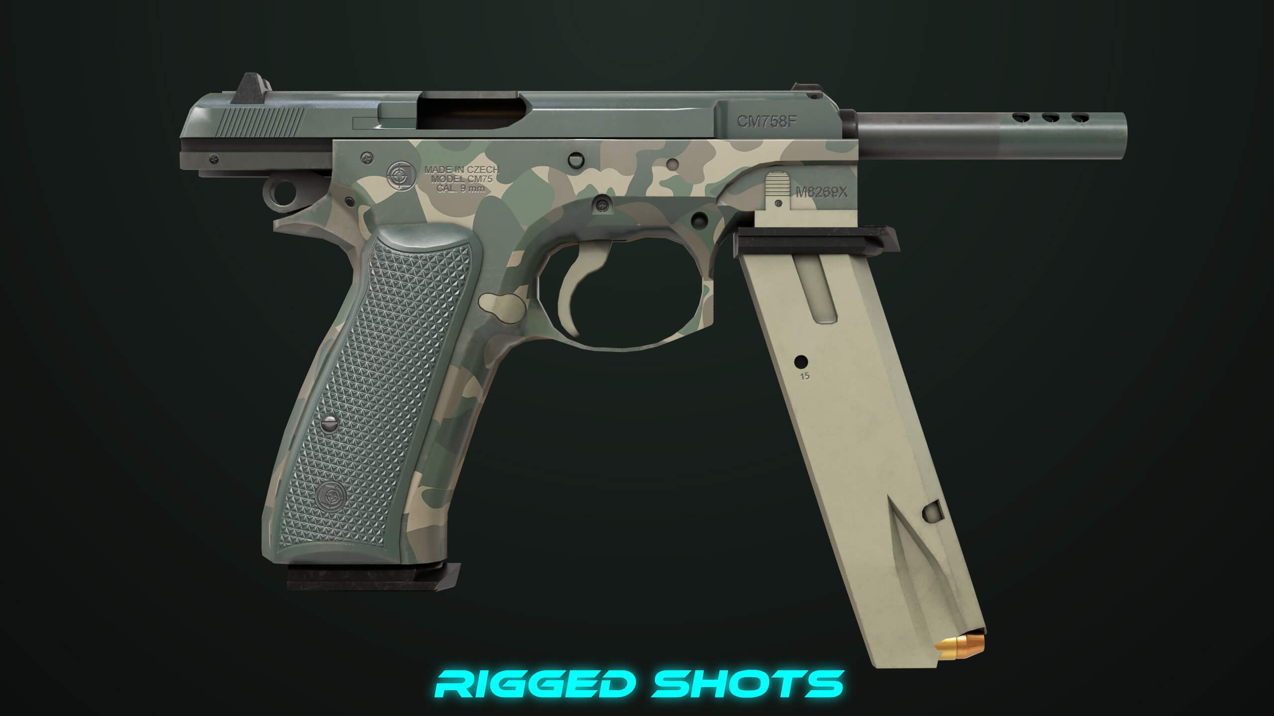 Pistol 09 Military Green Generic All PBR UE Textures - 3D Model by Eight Vertex