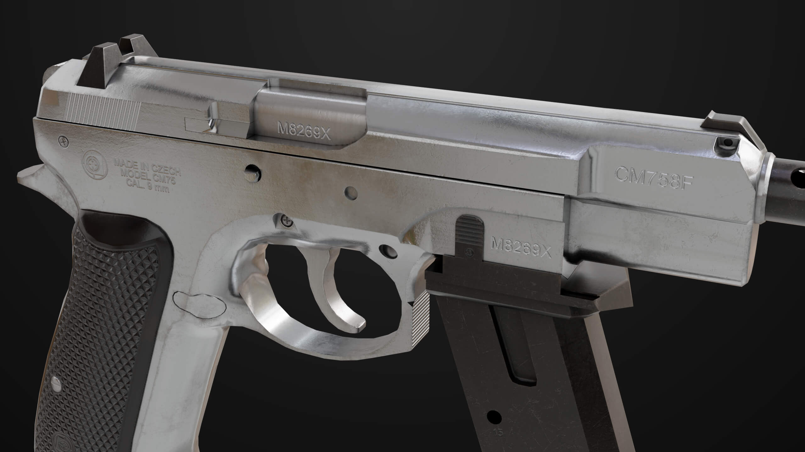 Pistol 09 Silver Generic All PBR UE Textures - 3D Model by Eight Vertex