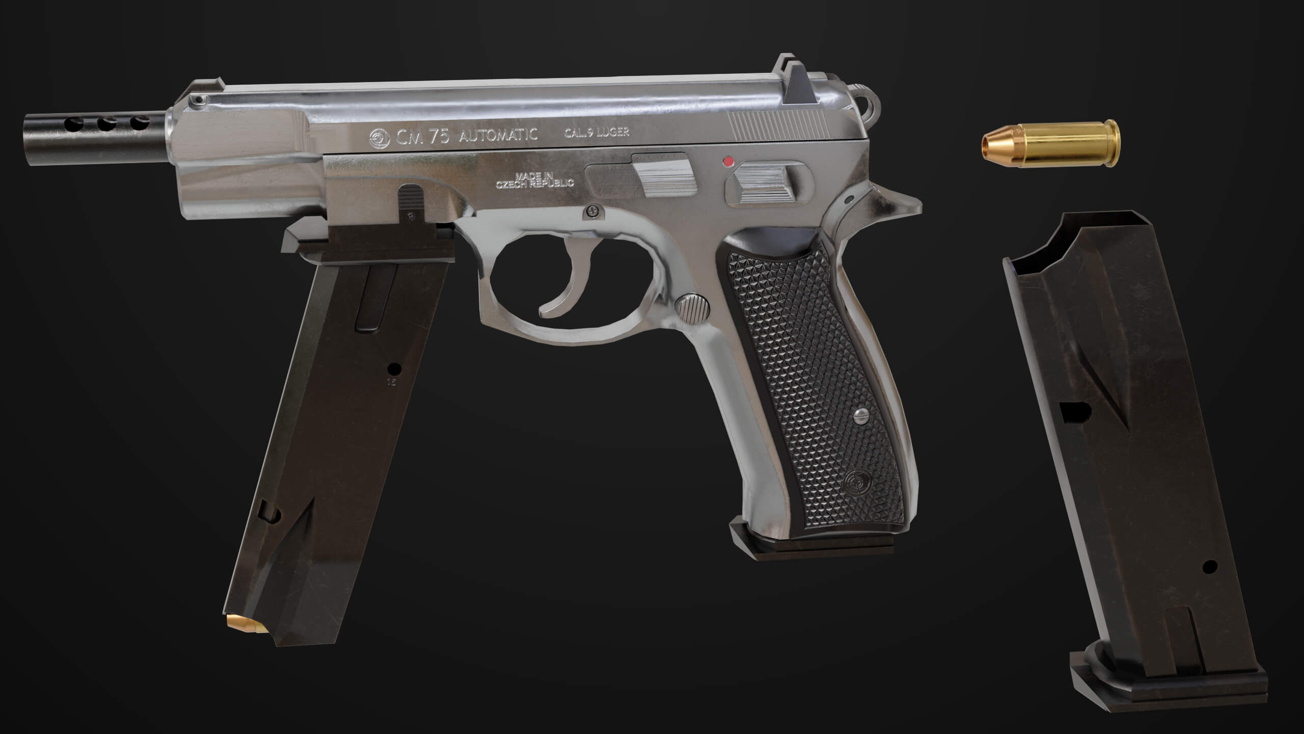 Pistol 09 Silver Generic All PBR UE Textures - 3D Model by Eight Vertex