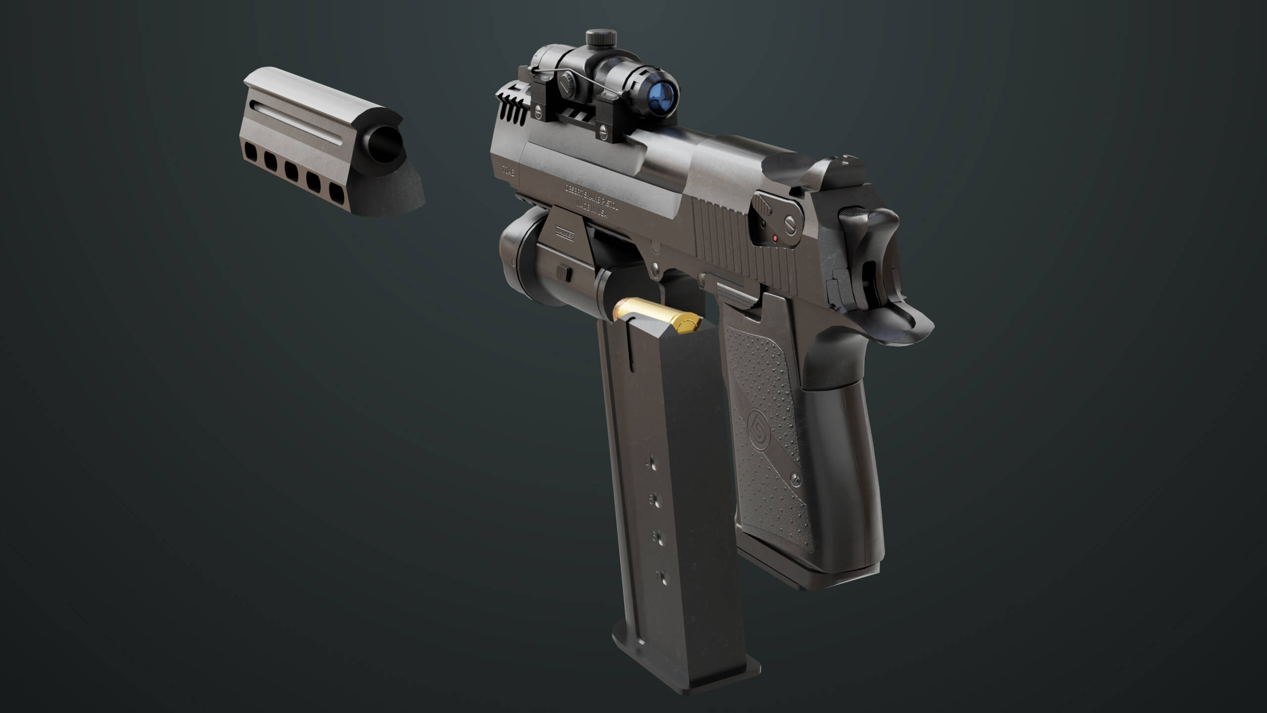 Pistol 10 Black Generic All PBR UE Textures - 3D Model by Eight Vertex