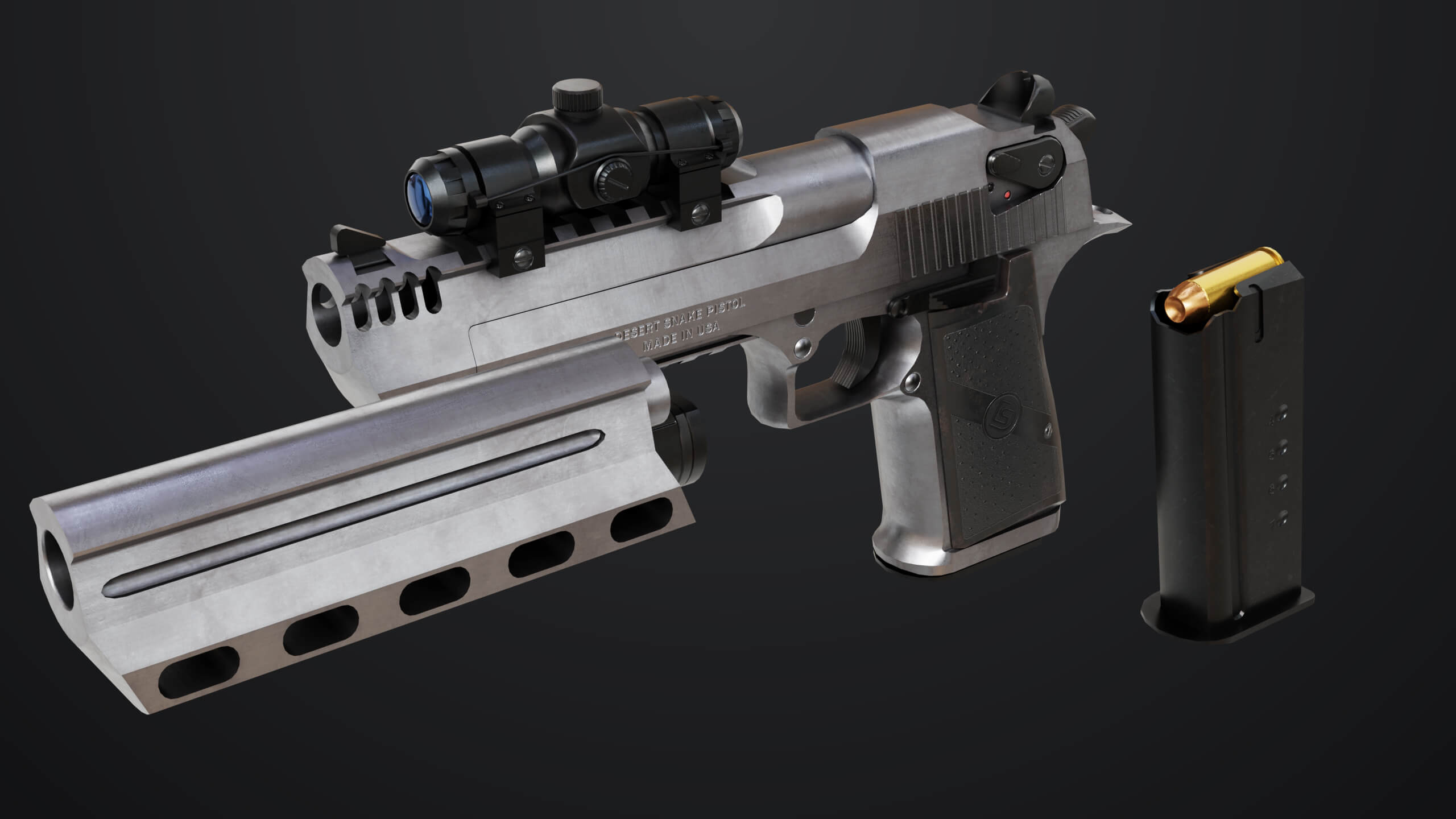 Pistol 10 Silver Generic All PBR UE Textures - 3D Model by Eight Vertex