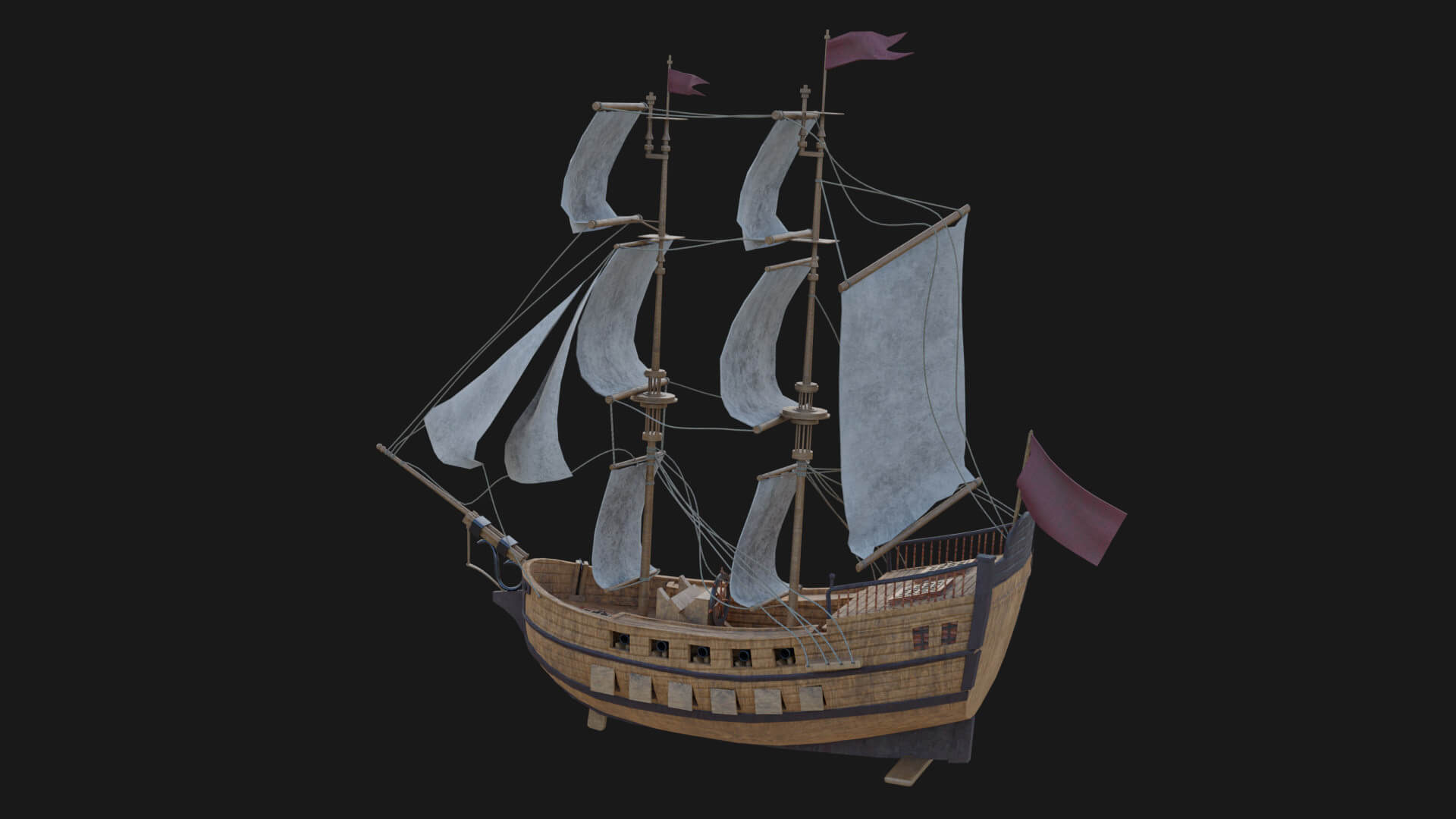 Sailing Ship With Cannons All PBR Unity UE Textures - 3D Model by Eight ...