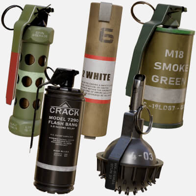 Smoke and Flash Grenades Single Mat All PBR Unity UE Texture - 3D Model ...