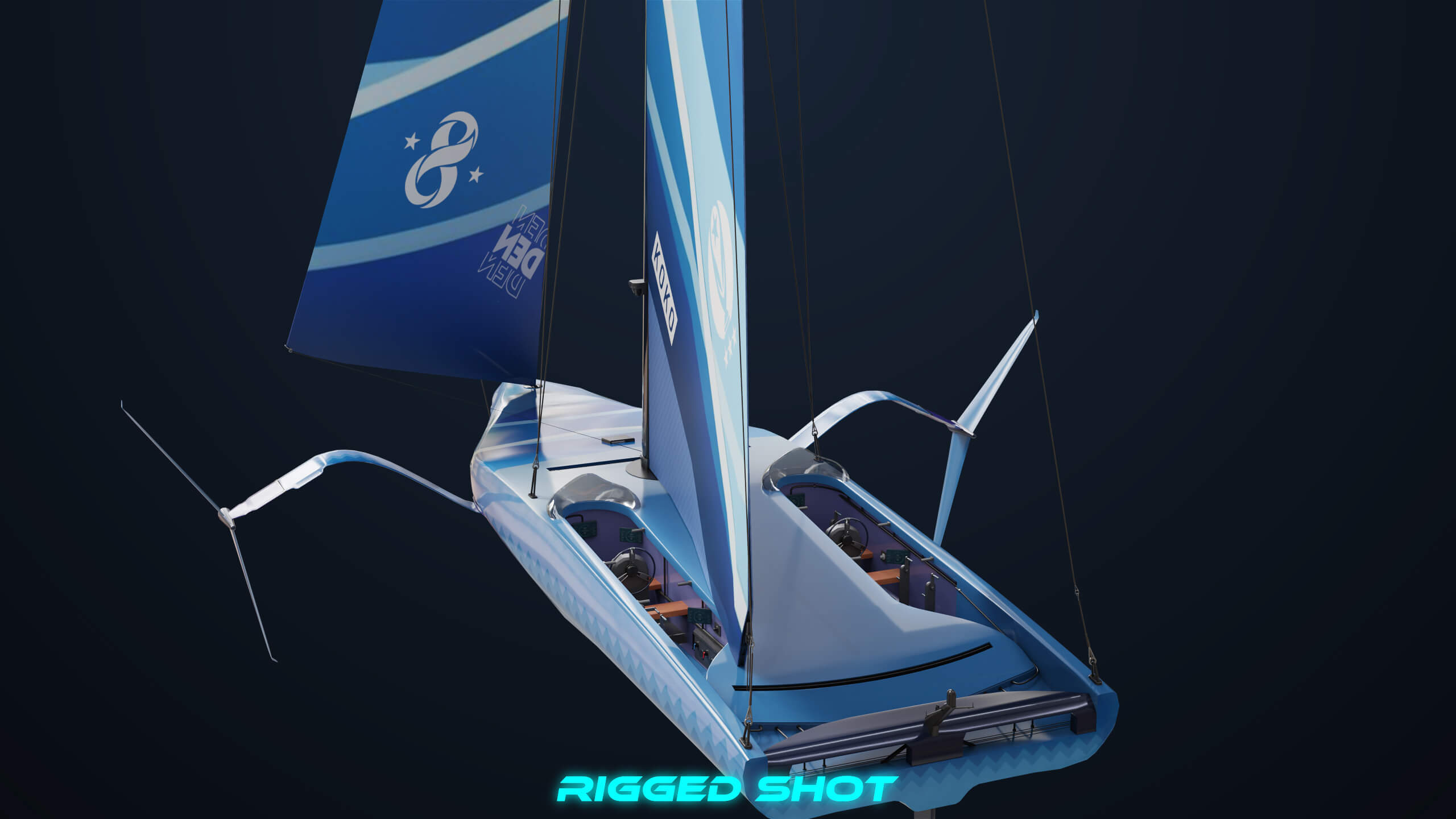 Yacht Hydrofoil Sailing Boat Blue All PBR Unity UE Textures - 3D Model ...