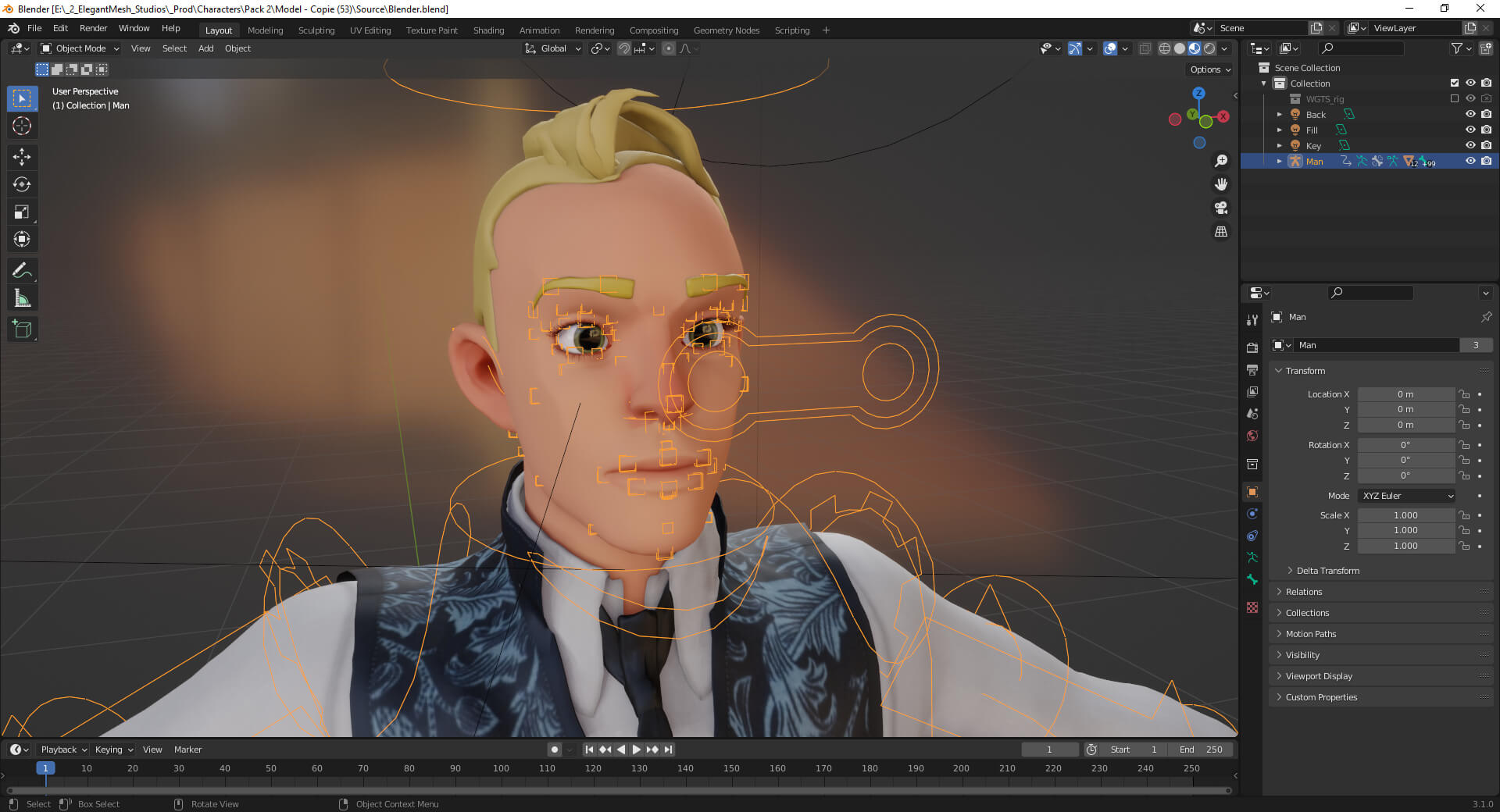 Cartoon Gentleman in Fancy Waistcoat - 3D Model by Elegant Mesh 3D