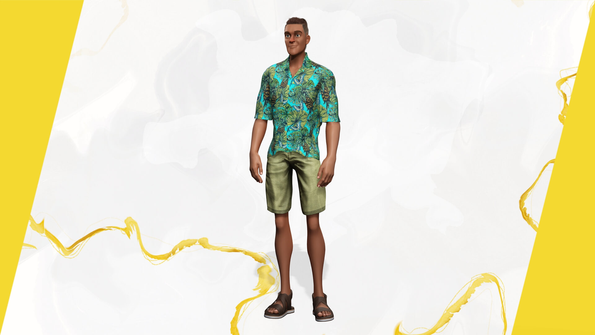 Cartoon Man in Tropical Shirt and Sandals - 3D Model by Elegant Mesh 3D