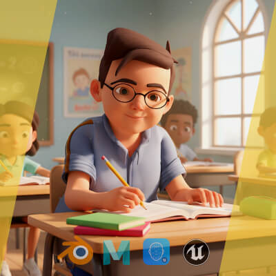 Cartoon Smart Boy with Glasses Cute Stylized Kid - 3D Model by Elegant ...