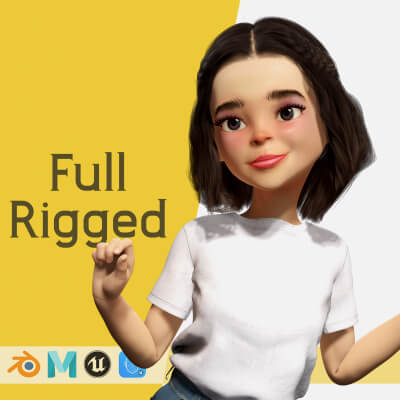 Cute & Playful Character Rigged Stylized 3D Young Girl by Elegant Mesh 3D