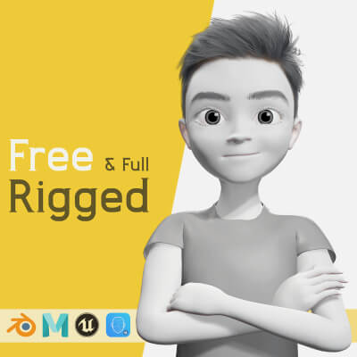 Free 3D Stylized Boy Toon Kid Character with T-Shirt by Elegant Mesh 3D
