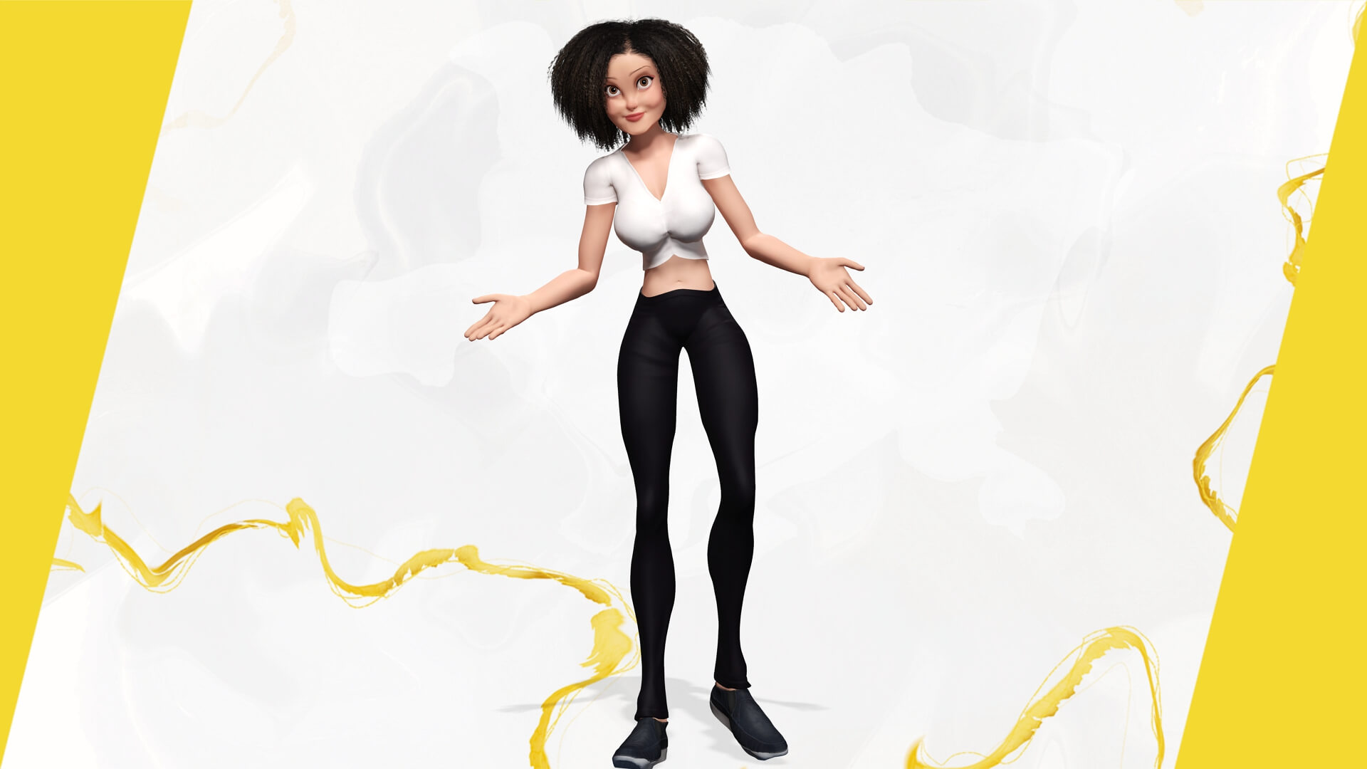 Modern Style Girl With Short Curly Hair - 3D Model by Elegant Mesh 3D