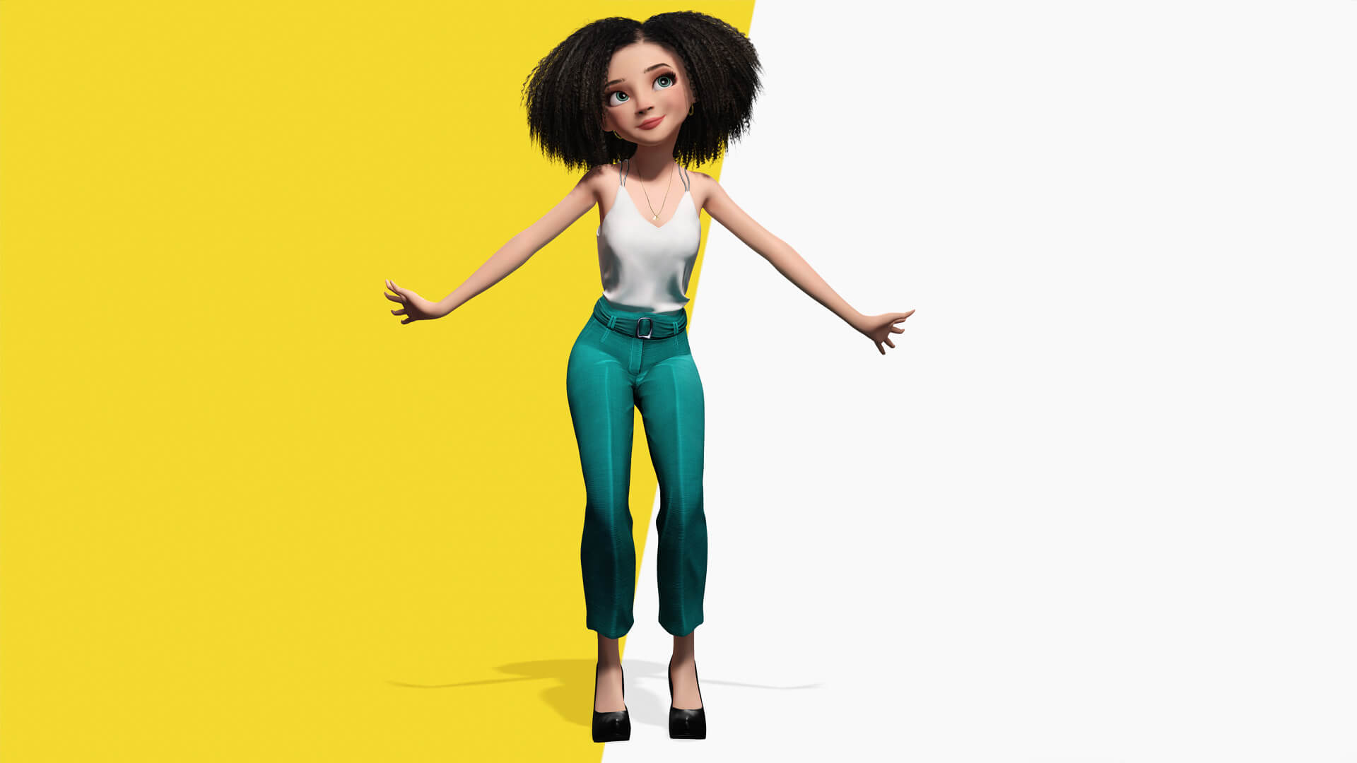 Natural Curly Hair Rigged Stylized 3D Female Expressive Char by Elegant ...