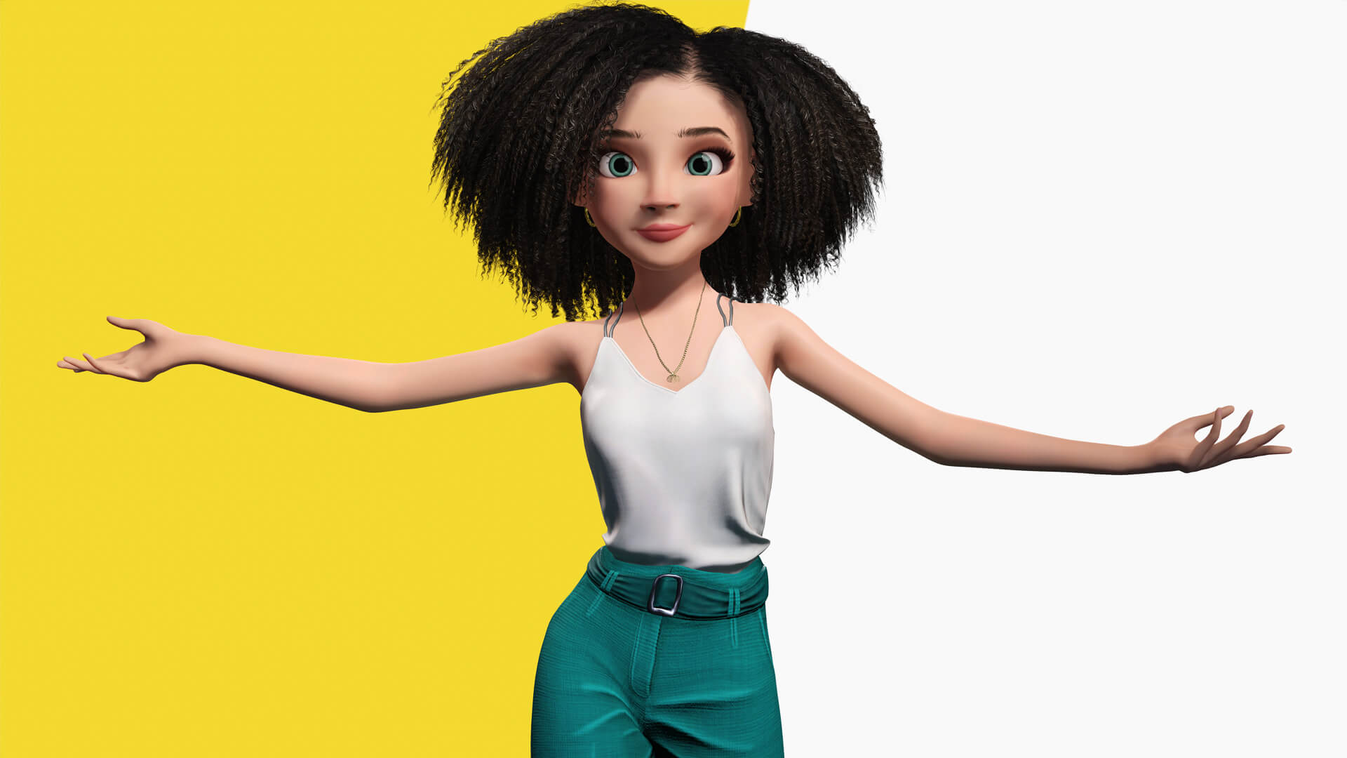 Natural Curly Hair Rigged Stylized 3D Female Expressive Char by Elegant ...