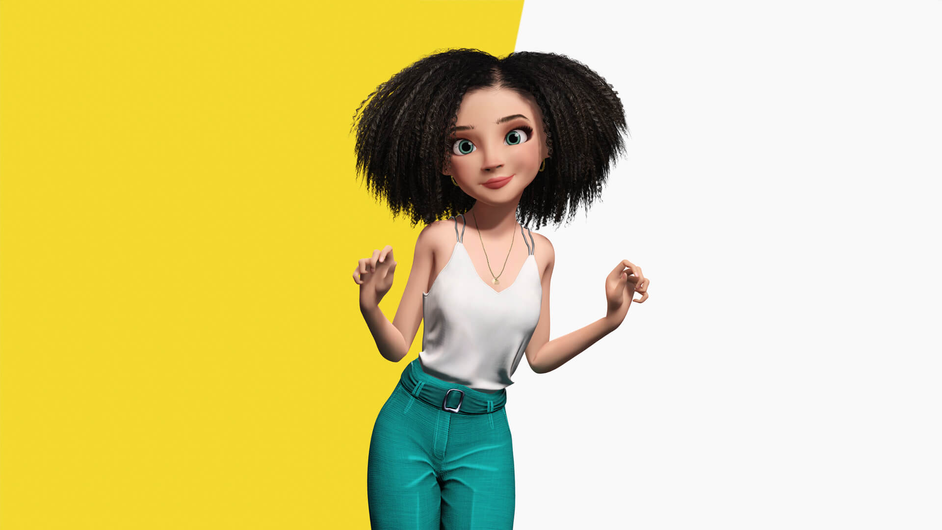 Natural Curly Hair Rigged Stylized 3D Female Expressive Char by Elegant ...