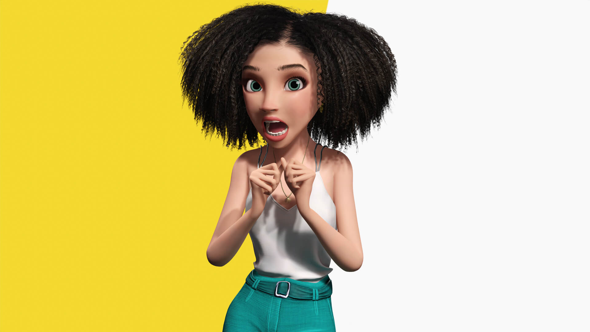 Natural Curly Hair Rigged Stylized 3D Female Expressive Char by Elegant ...