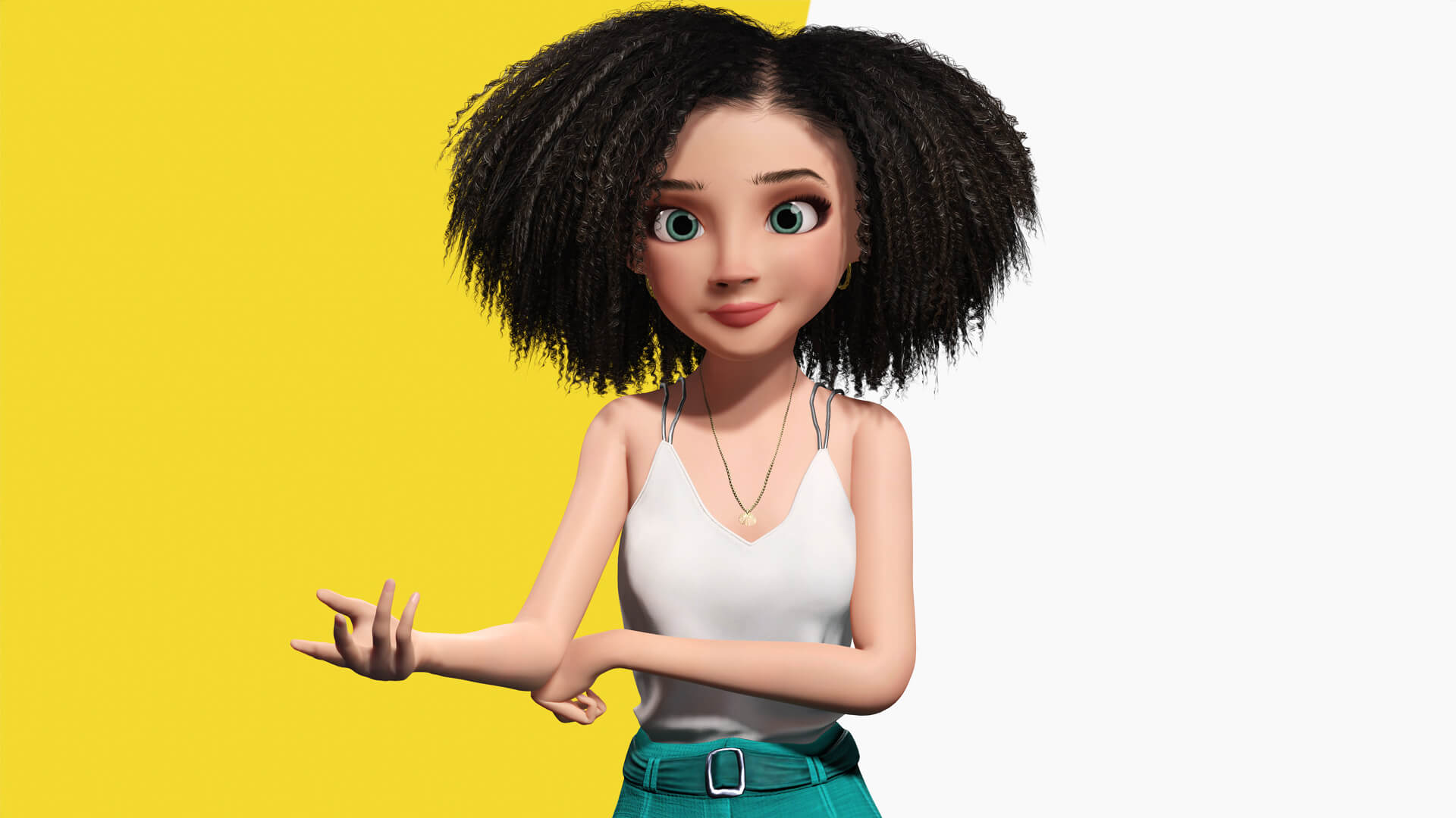Natural Curly Hair Rigged Stylized 3D Female Expressive Char by Elegant ...