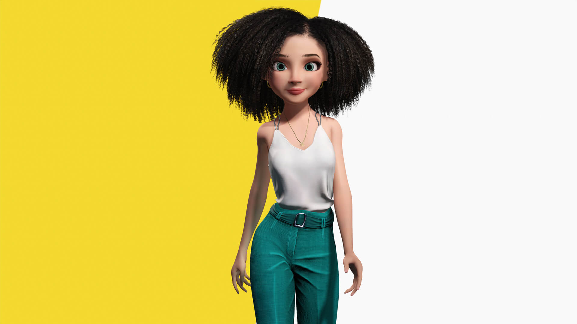 Natural Curly Hair Rigged Stylized 3D Female Expressive Char by Elegant ...