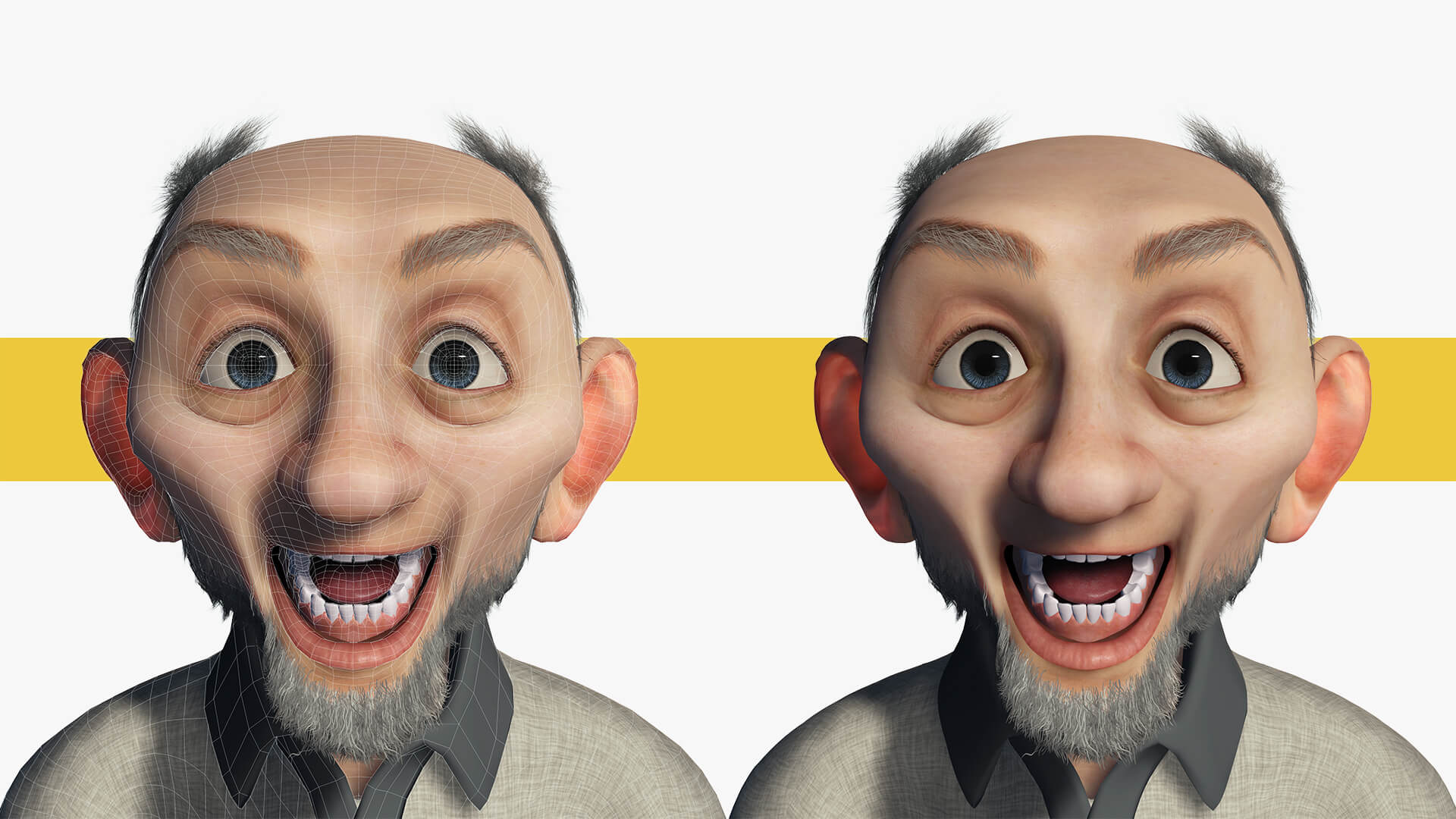 Old Man Cartoon Character Realtime - 3D Model by Elegant Mesh 3D