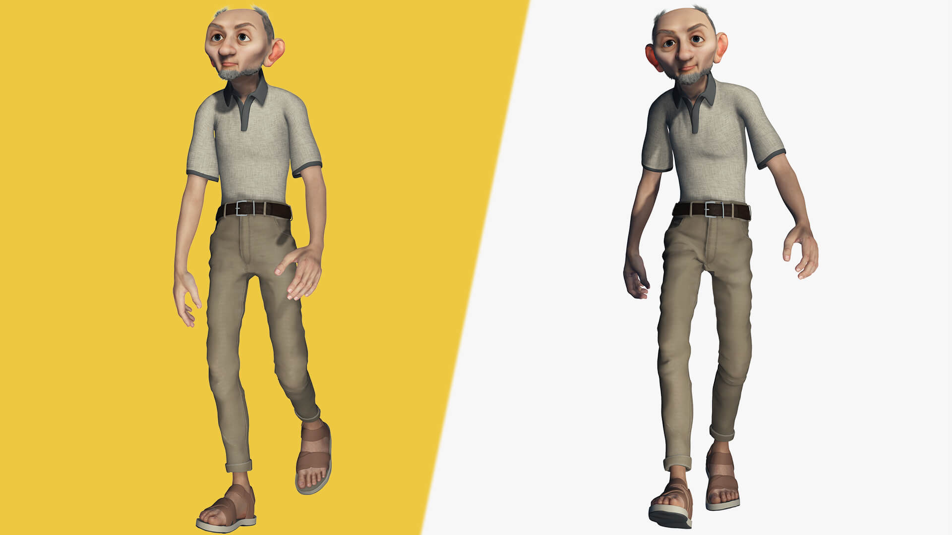 Old Man Cartoon Character Realtime - 3D Model by Elegant Mesh 3D