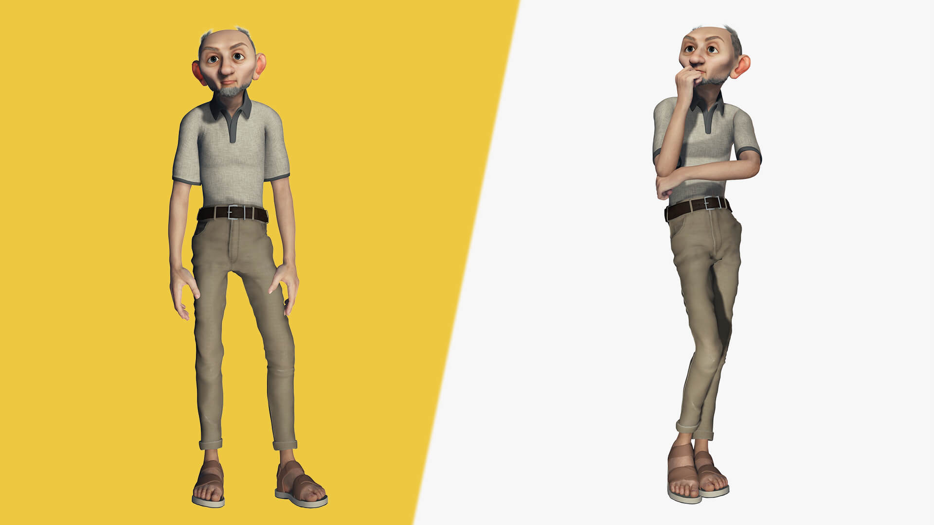 Old Man Cartoon Character Realtime - 3D Model by Elegant Mesh 3D