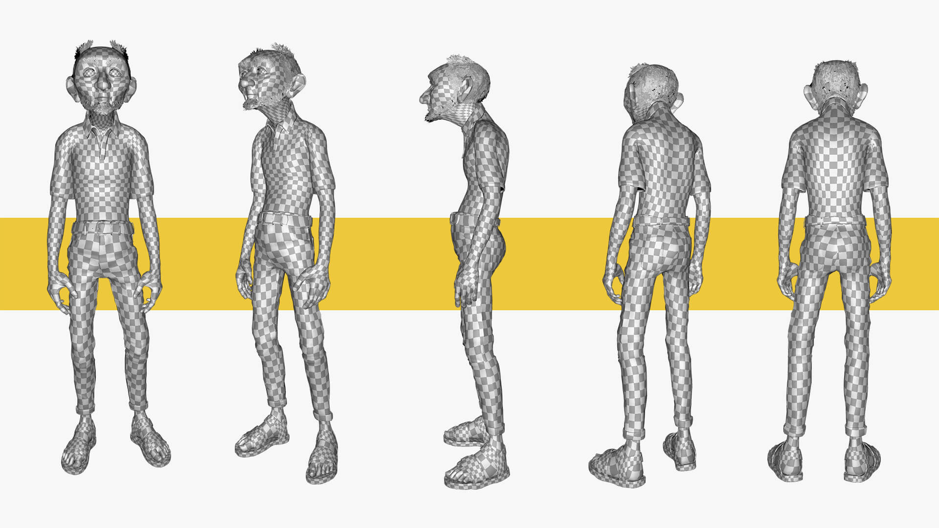 Old Man Cartoon Character Realtime - 3D Model by Elegant Mesh 3D