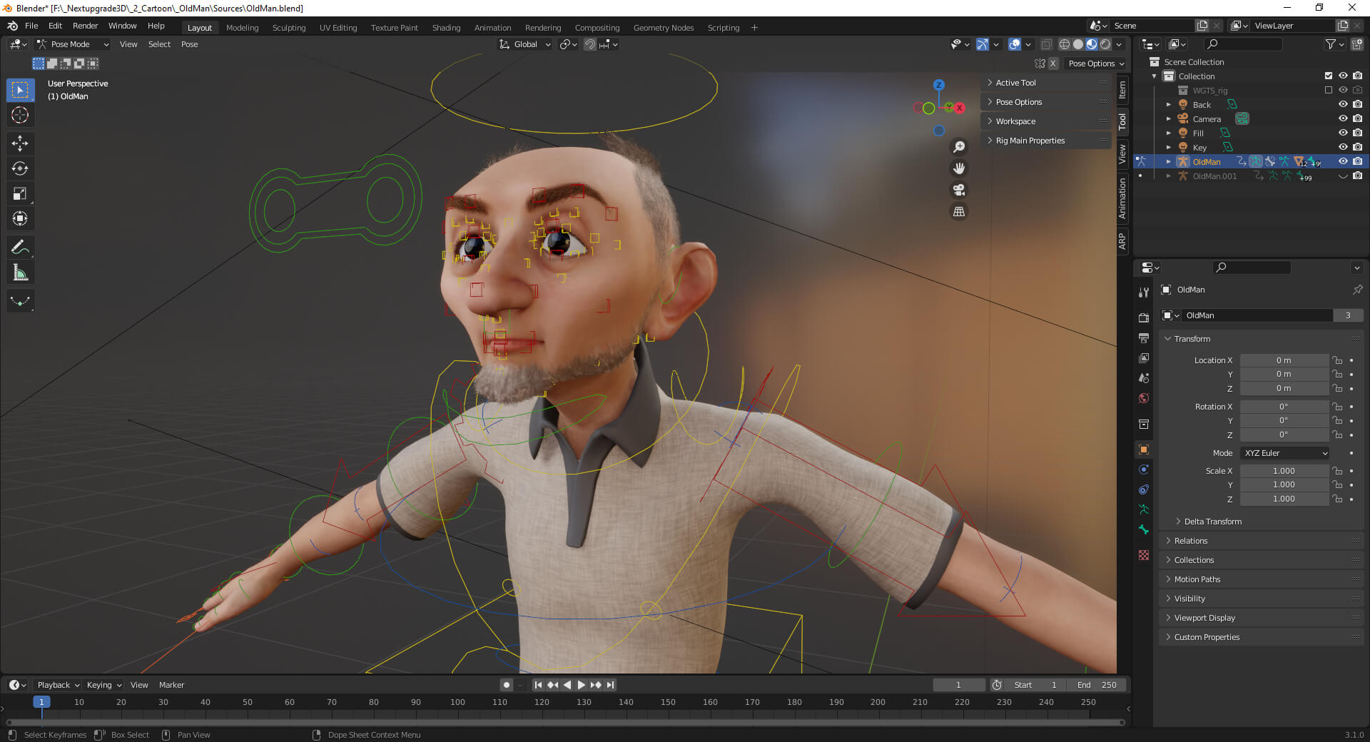 Old Man Cartoon Character - 3D Model by Elegant Mesh 3D