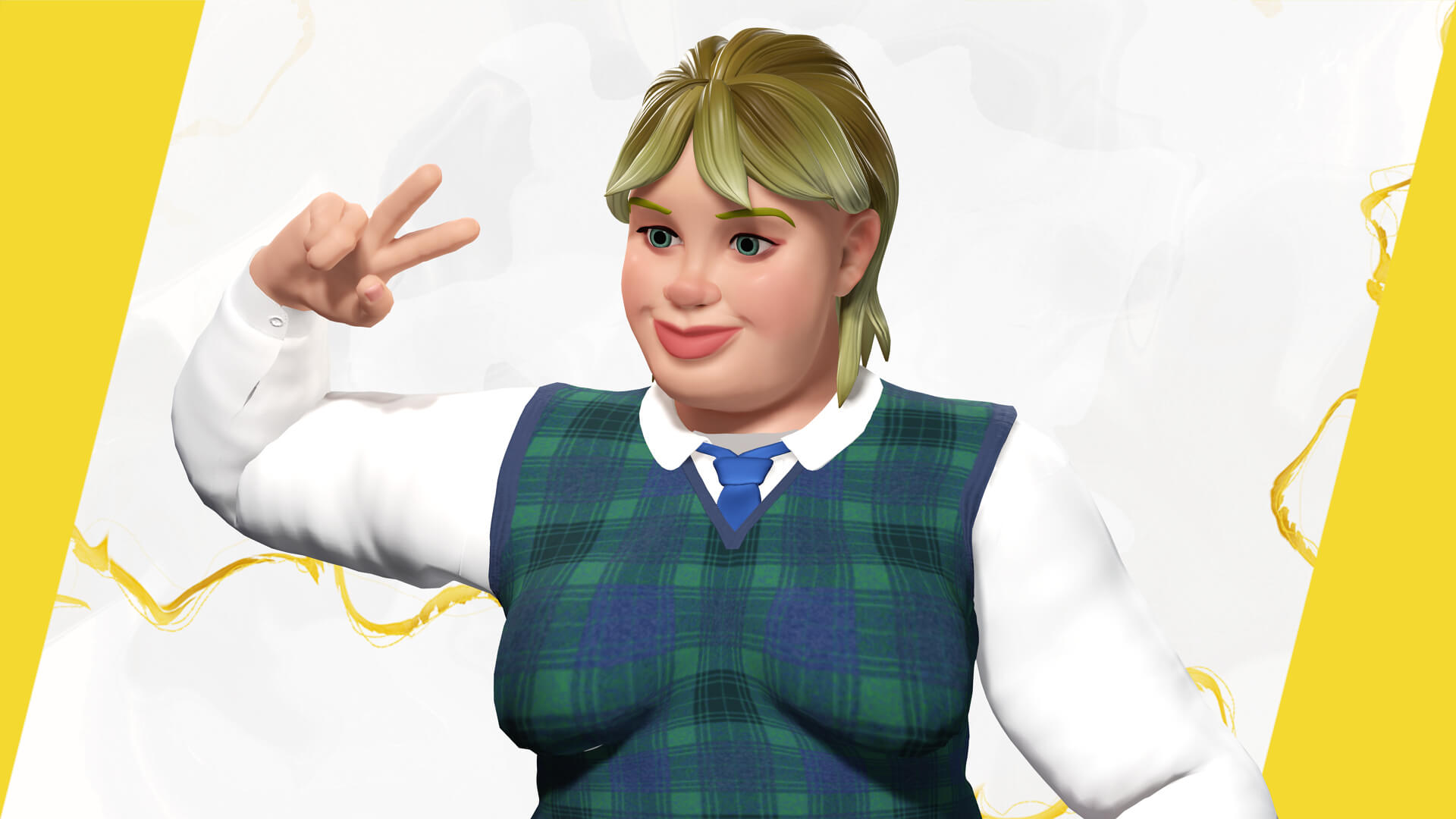 Plus-Size Cartoon Student Girl With Uniform 3D Model by Elegant Mesh 3D