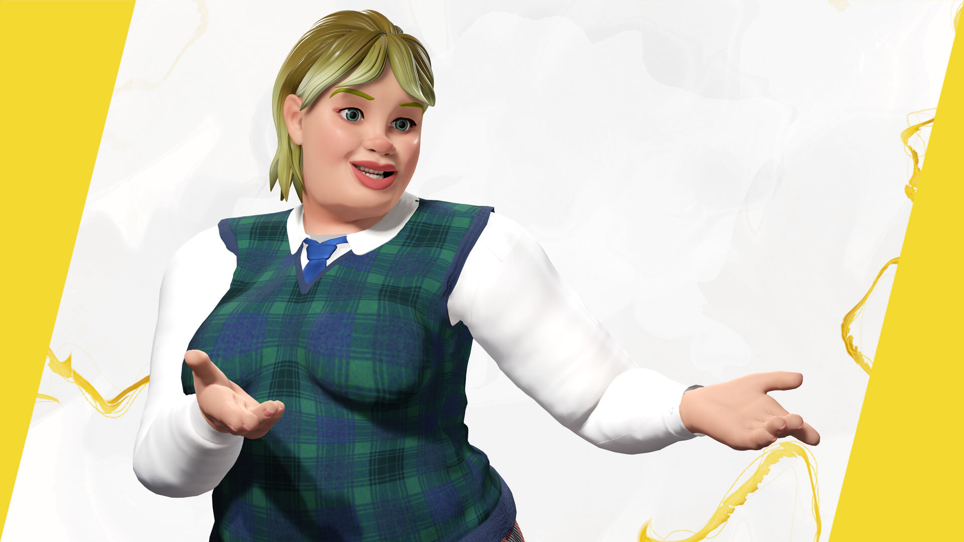 Plus-Size Cartoon Student Girl With Uniform 3D Model by Elegant Mesh 3D