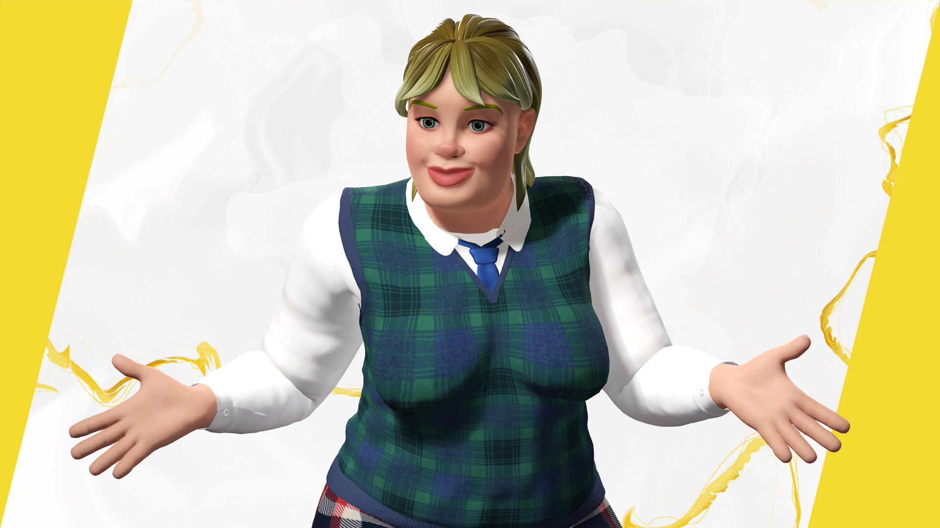 Plus-Size Cartoon Student Girl With Uniform 3D Model by Elegant Mesh 3D