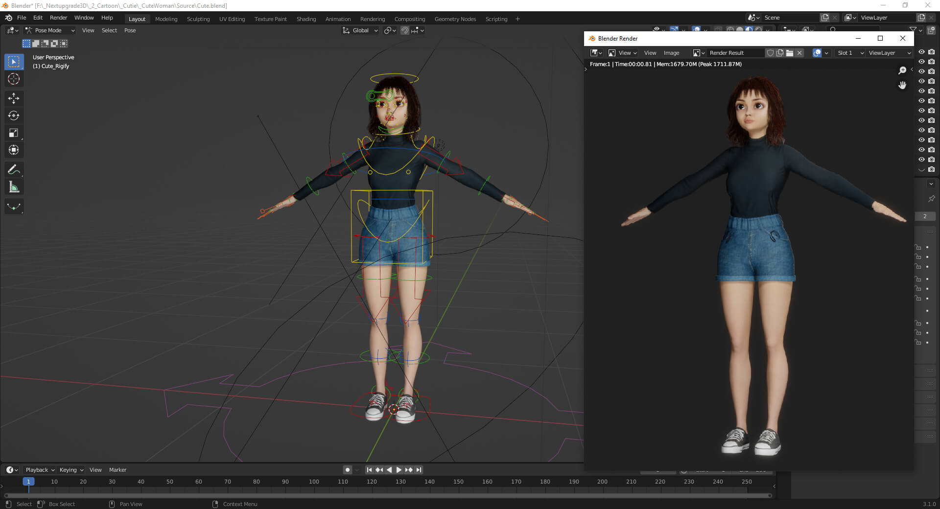 Realistic Stylized Cartoon Female - 3D Model by Elegant Mesh 3D