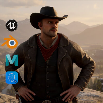 Realistic Western Cowboy Fighter Character Wild West Gunslin - 3D Model ...